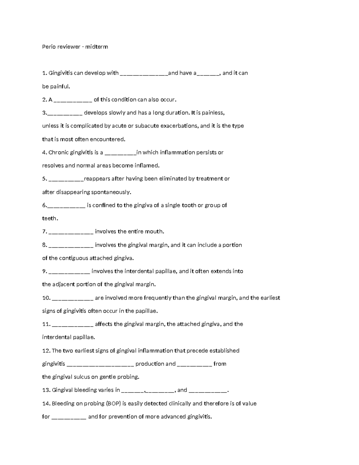 Perio 101: Midterm Review on Gingivitis and Inflammation Stages - Studocu