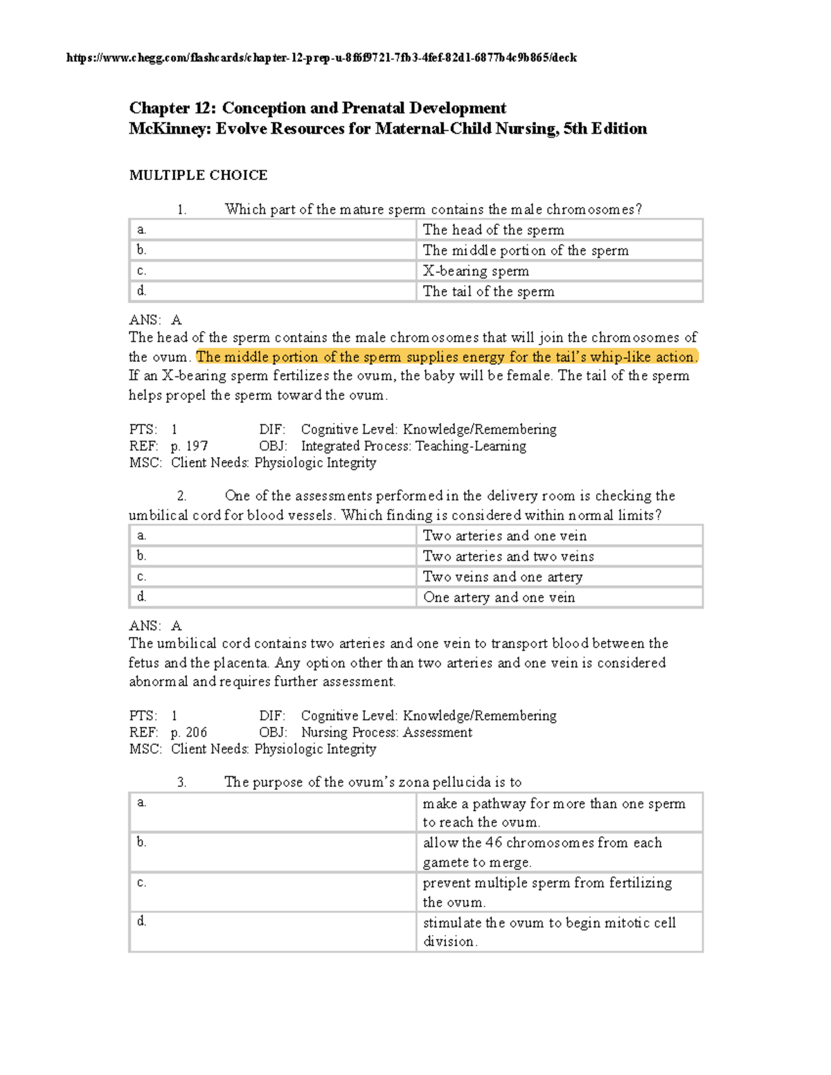 C12 - Quiz Bank on Conception and Prenatal Development - Studocu