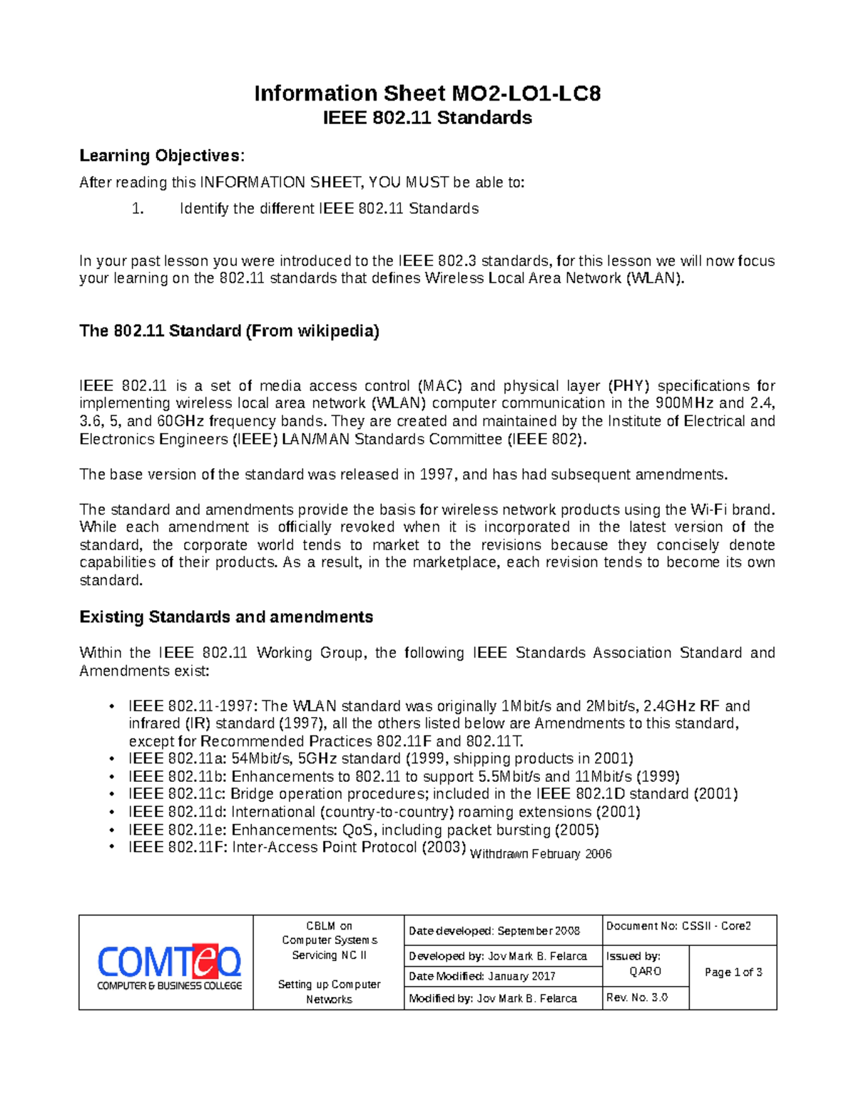 MO2-LO1-LC8 Information sheet - Information Sheet MO2-LO1-LC IEEE 802 Standards Learning ...