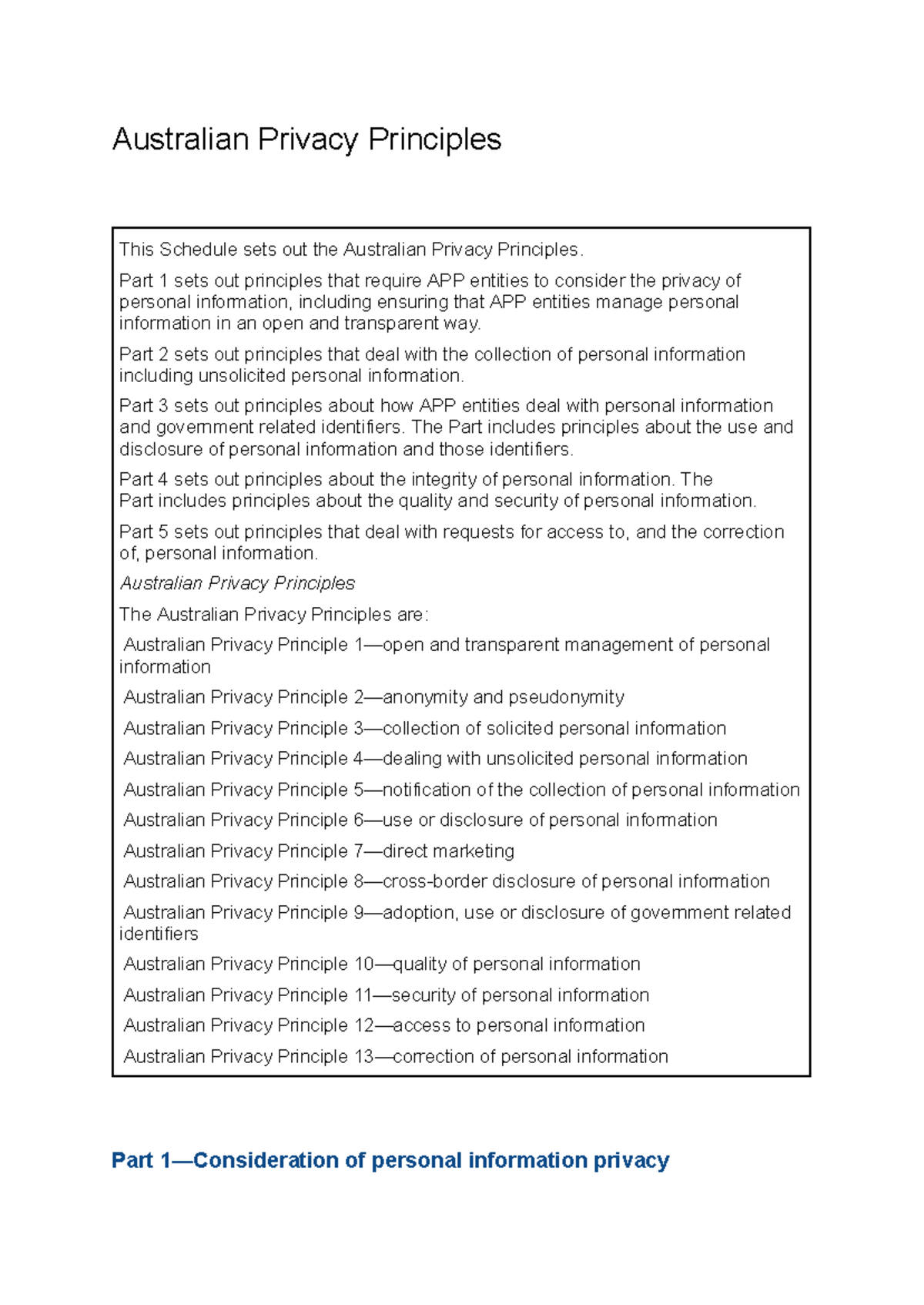 BL Notes on Australian Privacy Principles for Final Exam - Studocu