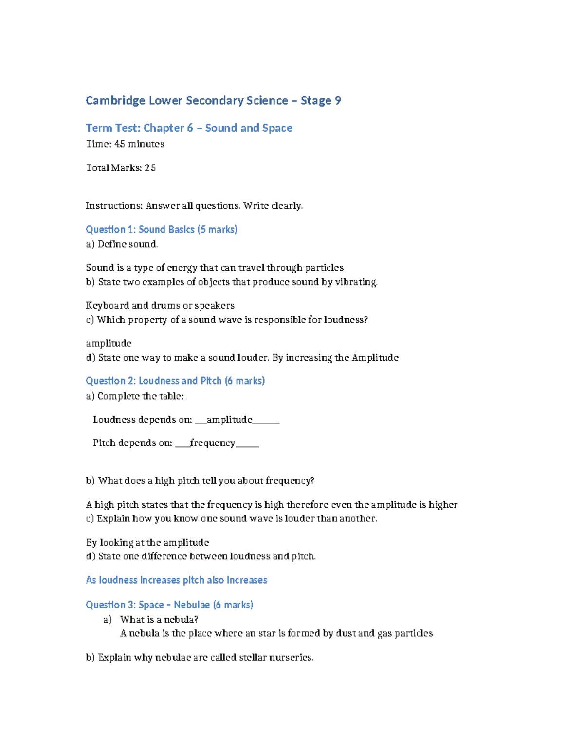 Stage 9 Science Term Test: Chapter 6 Sound & Space - Studocu