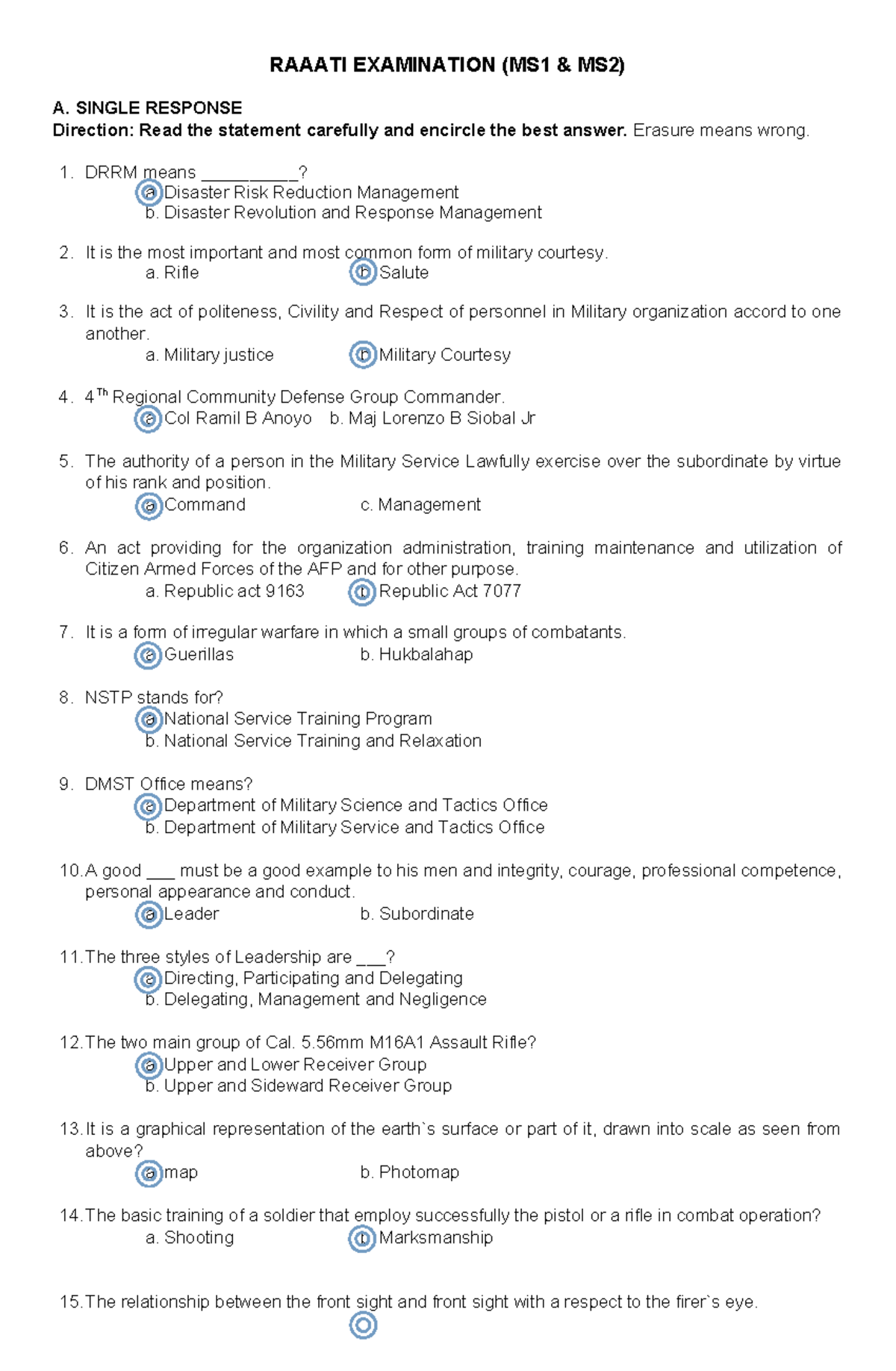 MS1 MS2 Final Exam: Single Response & True/False Questions - Studocu