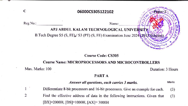 CS305 Microprocessors & Microcontrollers Exam Notes - June 2024 - Studocu