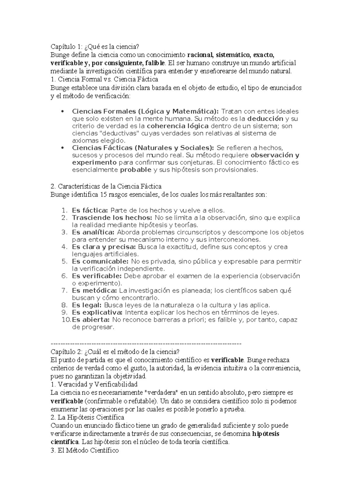 Resumen del Capítulo 1: La Ciencia según Bunge - Studocu