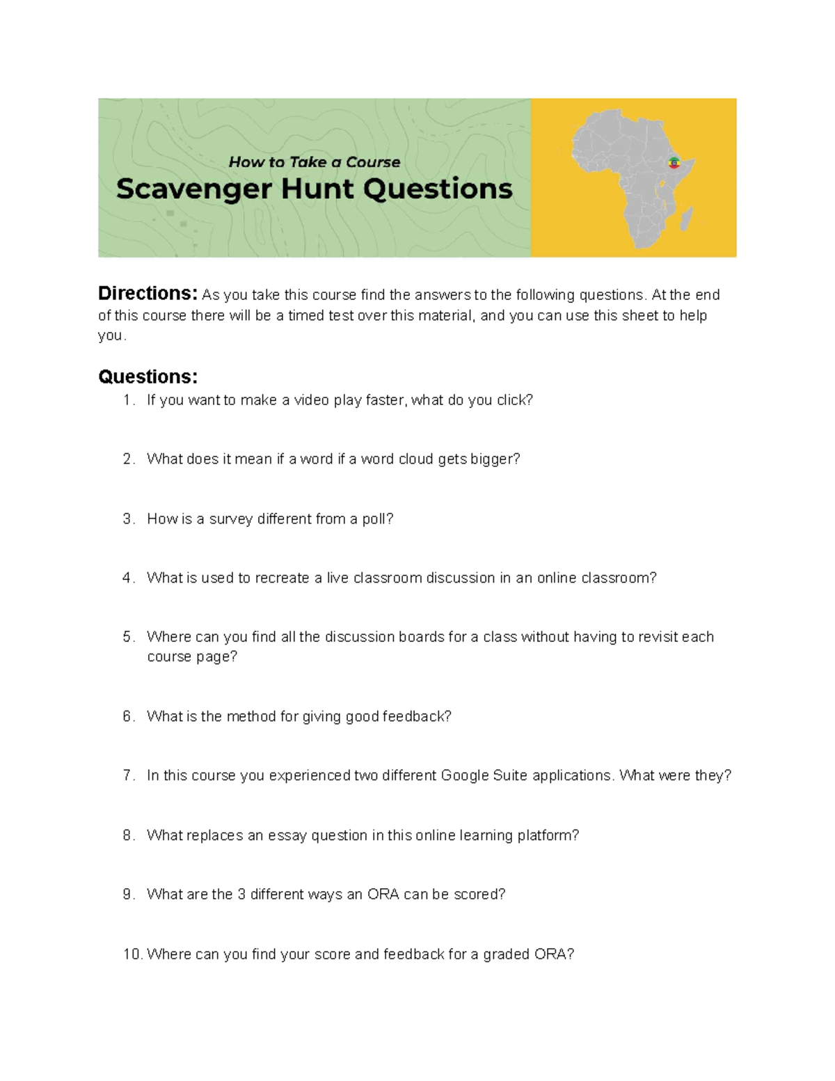 Scavenger Hunt Questions for Course Review and Test Prep - Studocu
