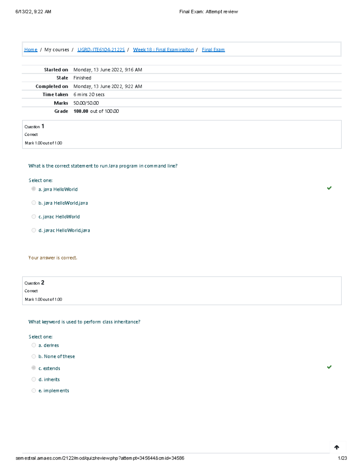 Final Exam Review for Computer Programming 2 (UGRD-ITE6104) - Studocu
