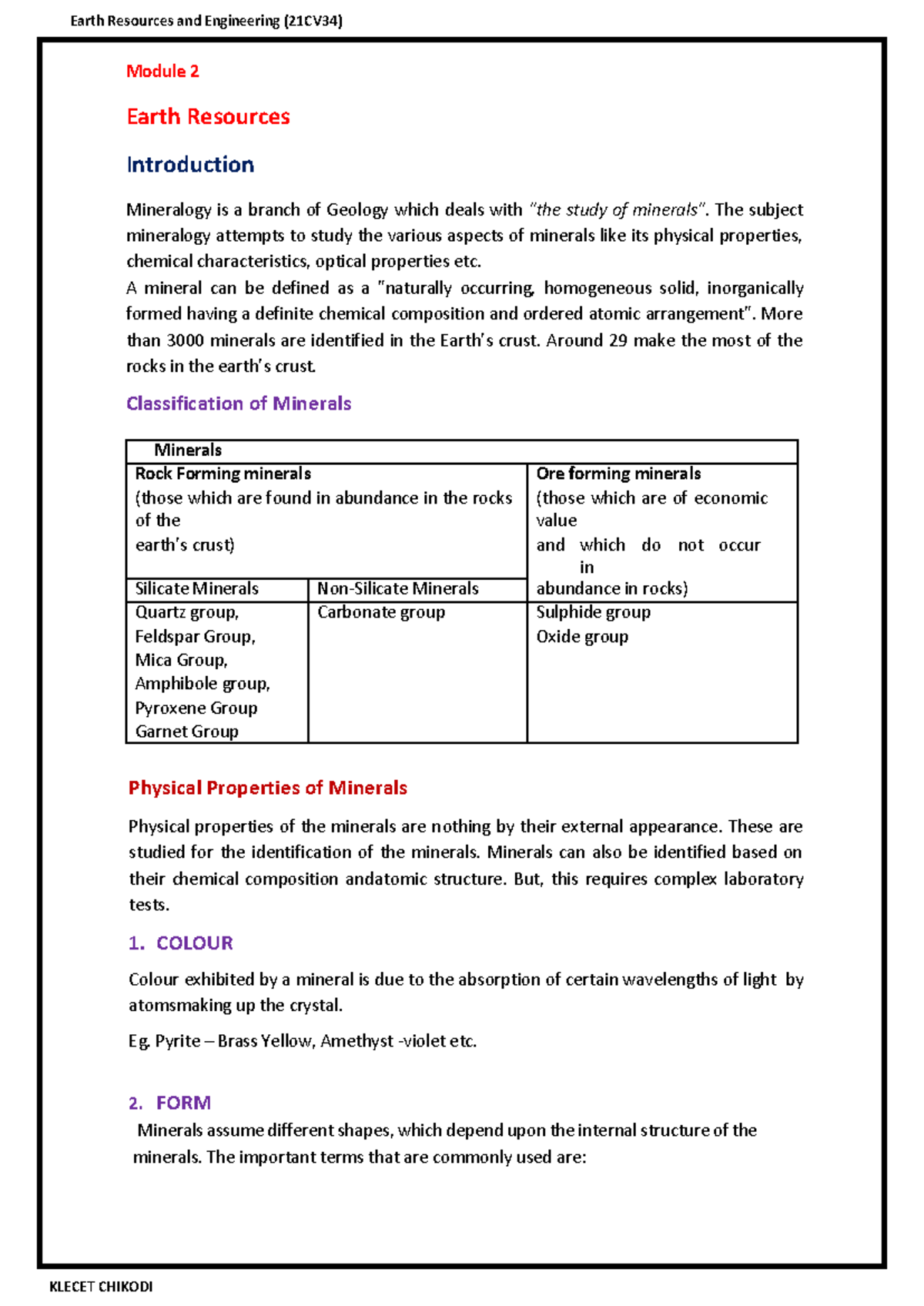 BCV303 M2 - Engineering Geology - Module 2 Earth Resources Introduction ...