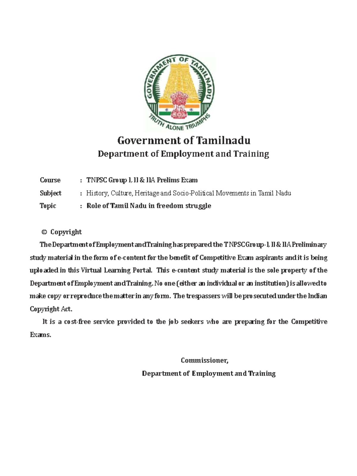 TNPSC Group I, II IIA Prelims Exam: Tamil Nadu's Role in Freedom ...