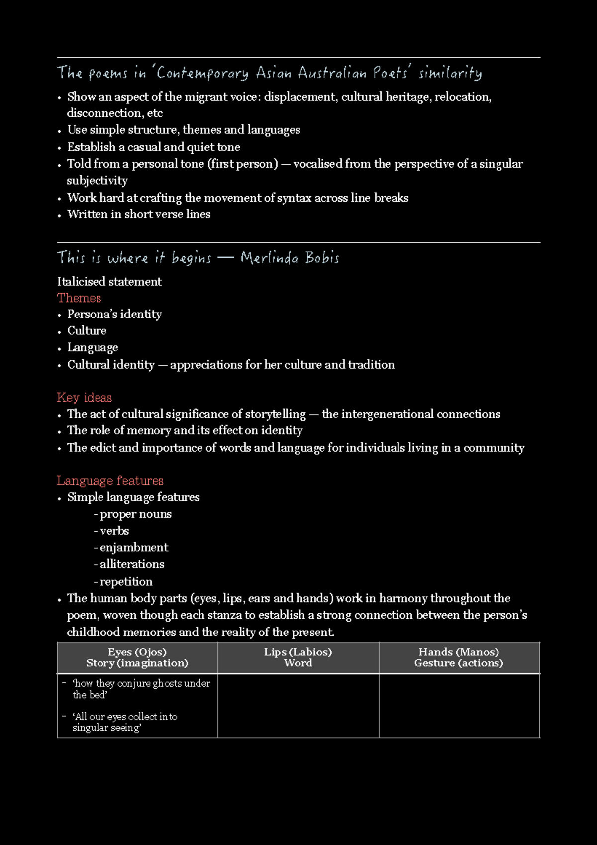 Module B poem-summary - The poems in ‘Contemporary Asian Australian ...