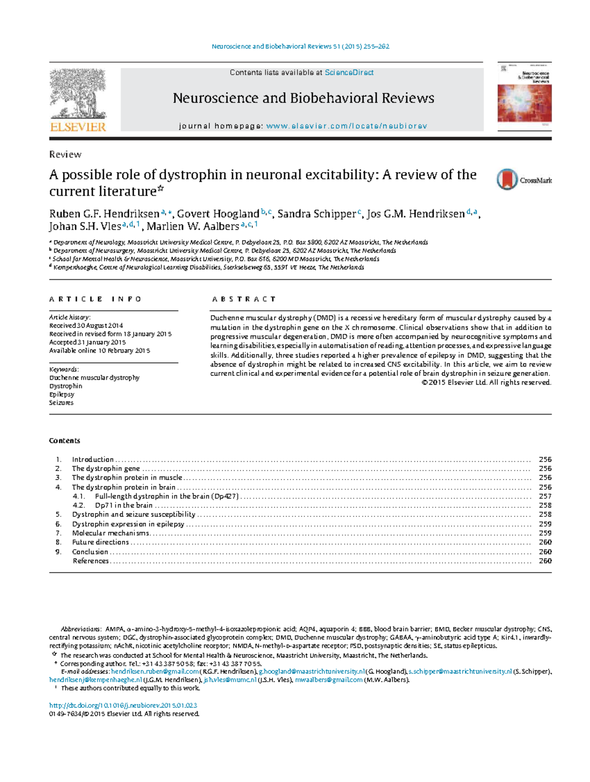 Neuroscience and Biobehavioral Reviews 51 (2015): Dystrophin's Role in ...