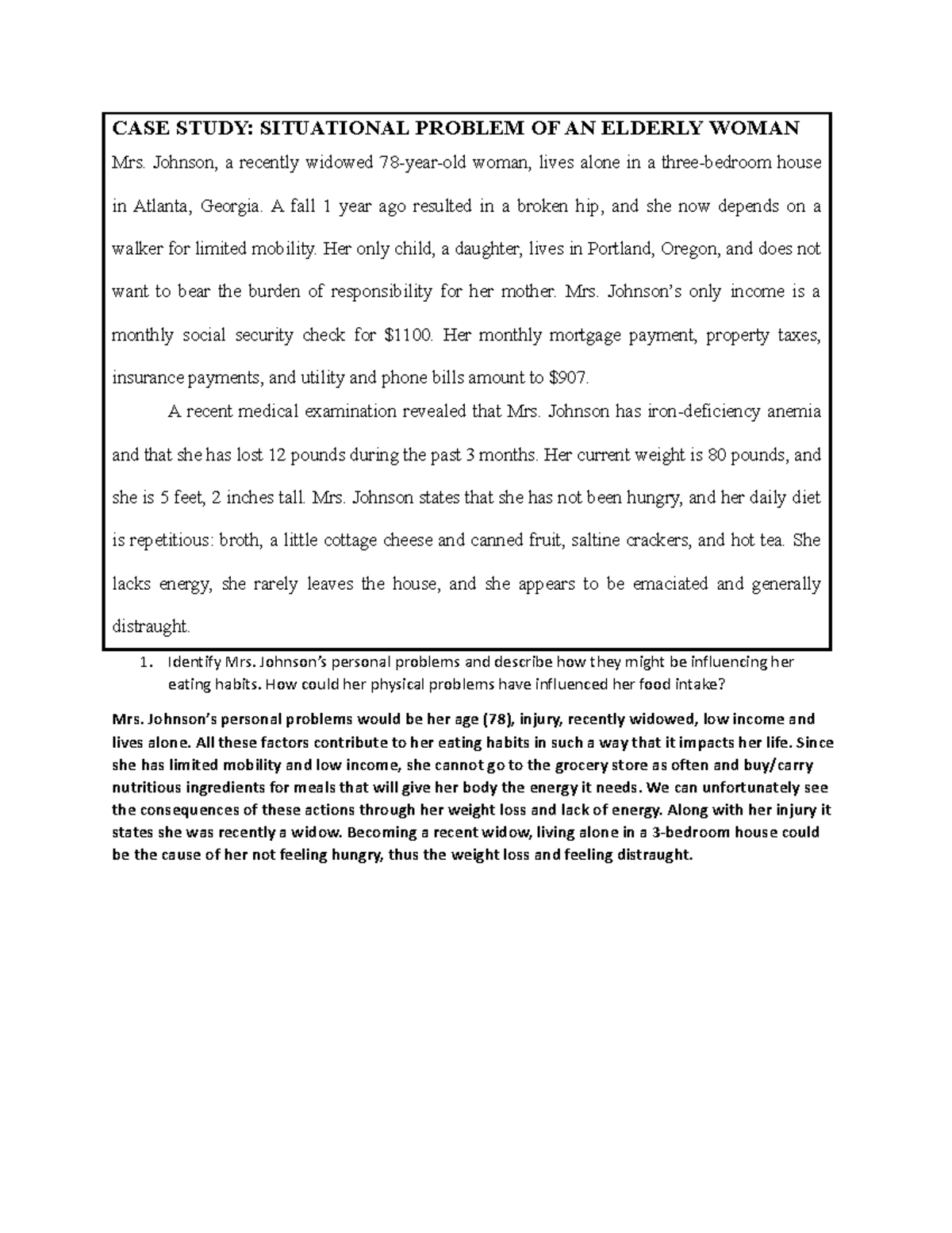 Case Study 1: Elderly Nutrition Challenges - NUT100 - Studocu