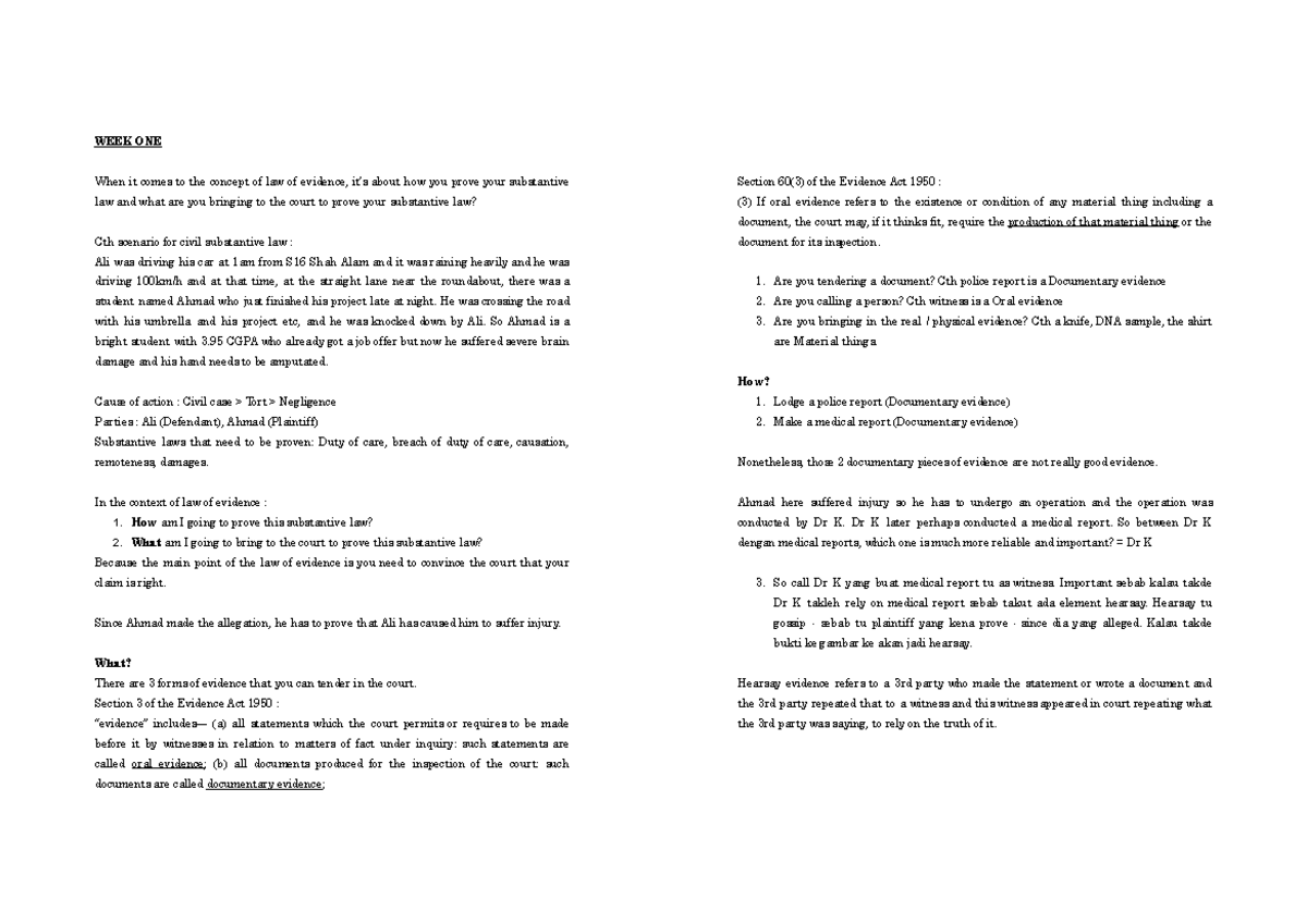 Evidence Law: Week One Overview of Section 60(3) of the Evidence Act ...