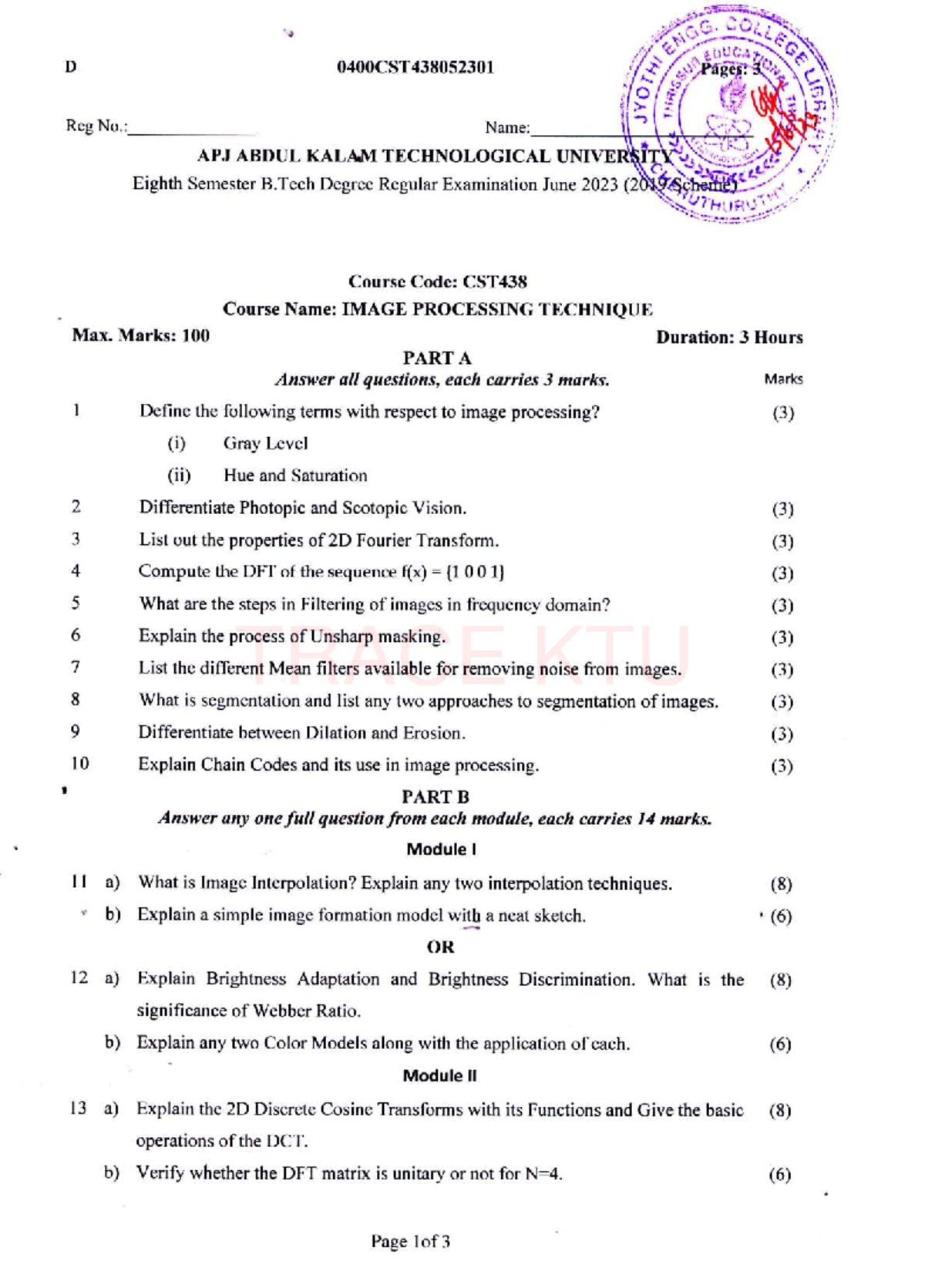 CST438 Image Processing Technique - Eighth Sem Exam June 2023 - Studocu