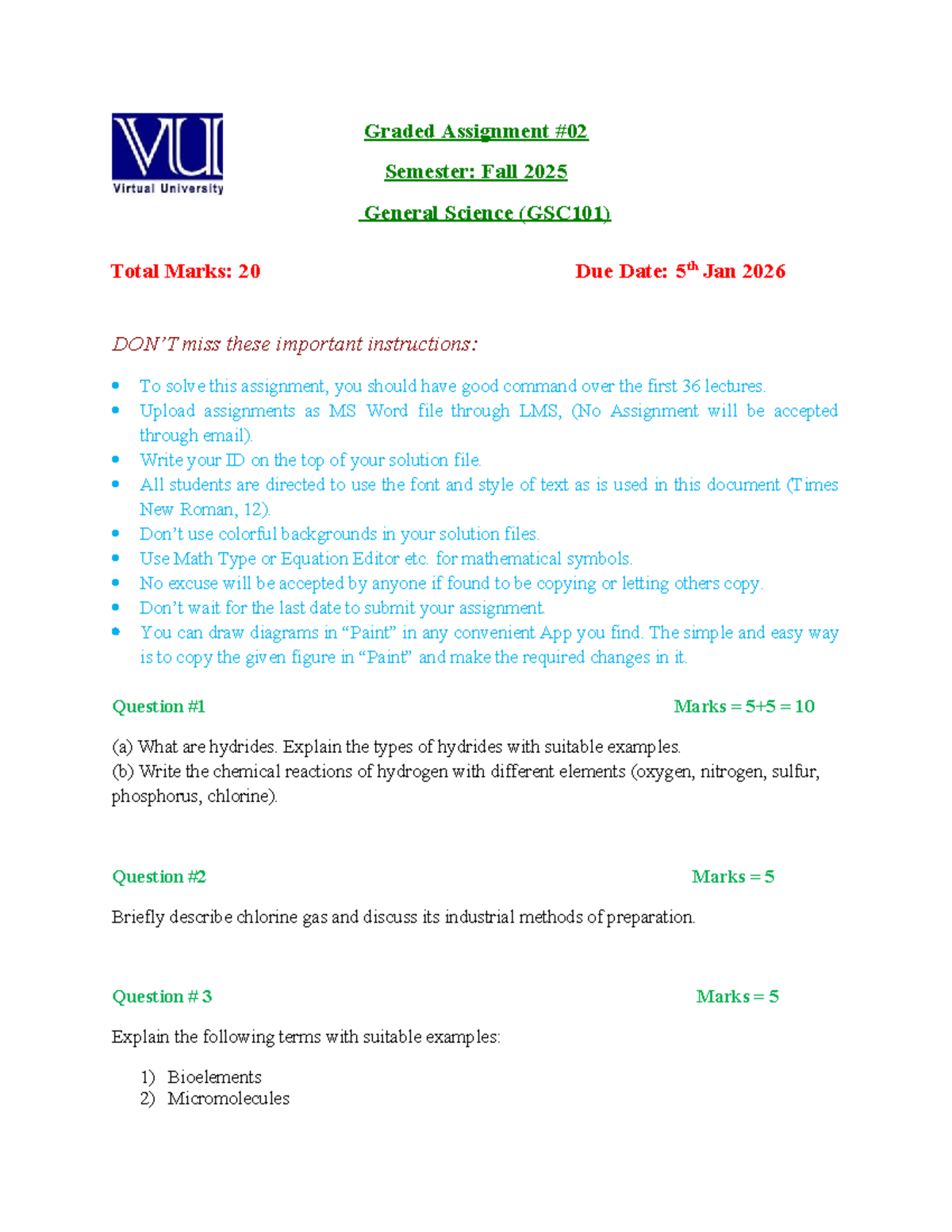 Fall 2025 GSC101 Graded Assignment: Key Instructions & Questions - Studocu