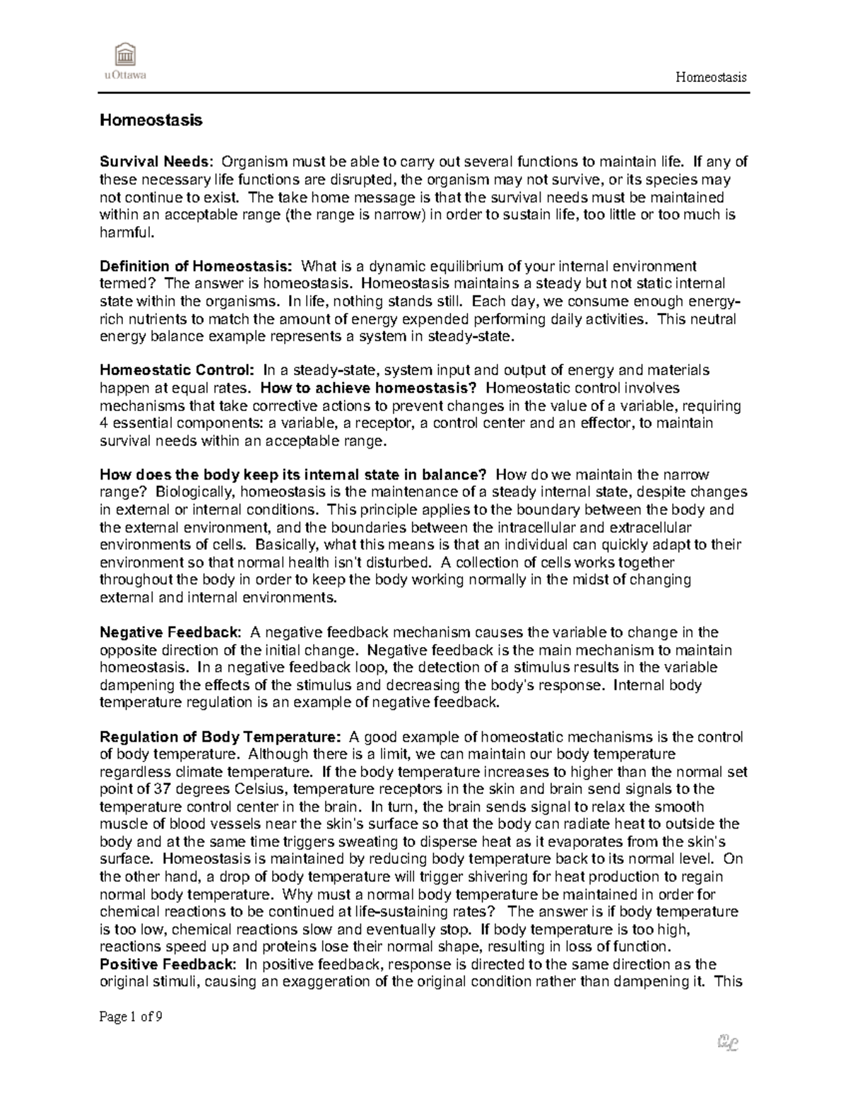Homeostasis: Mechanisms and Functions - Studocu