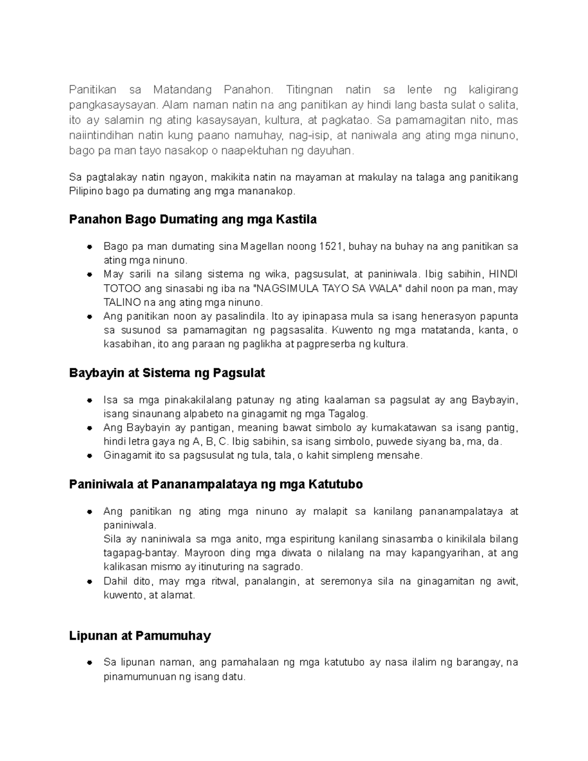 Panitikan sa Matandang Panahon: Isang Pagsusuri ng Kasaysayan - Studocu