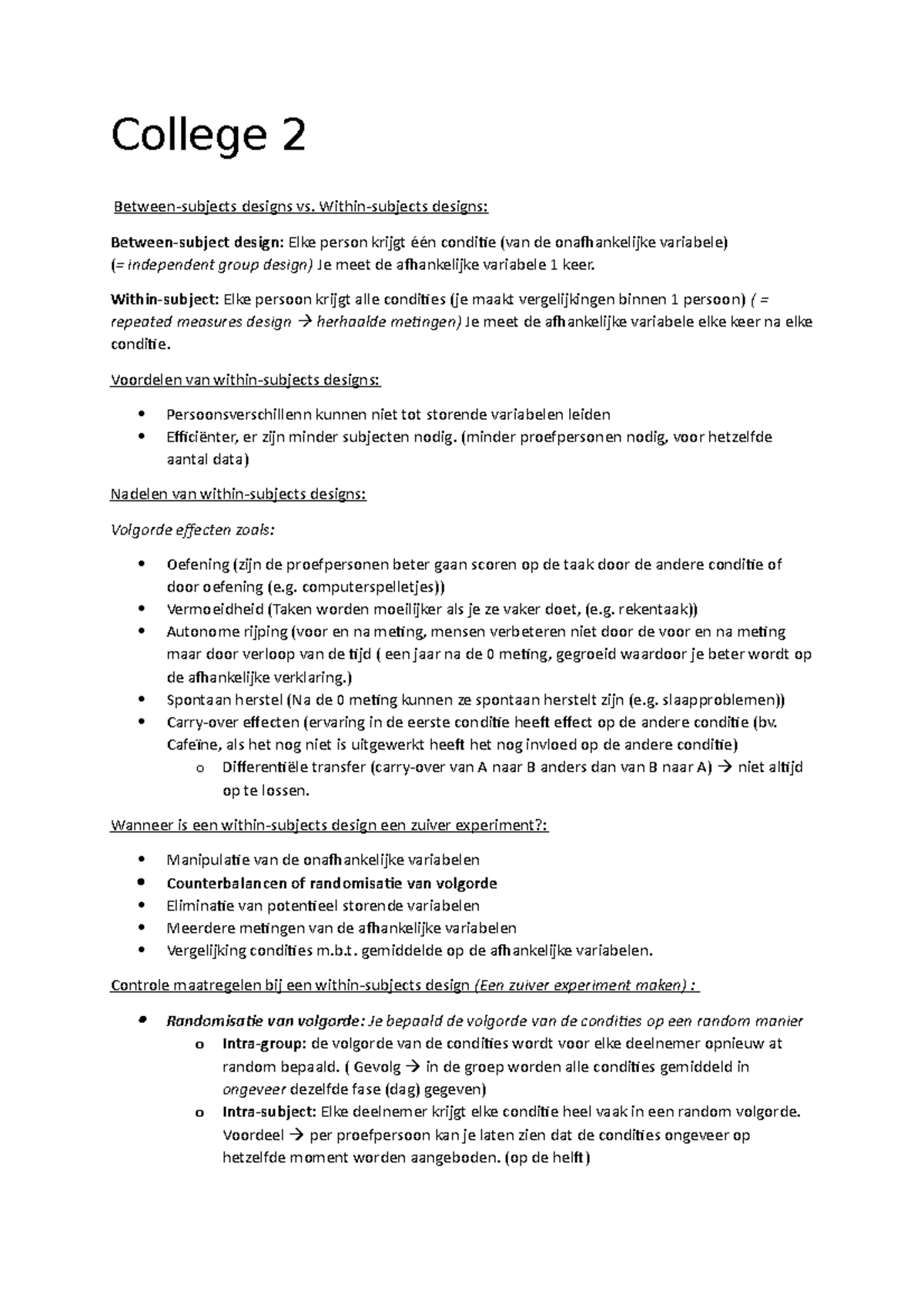 College 2: Between vs. Within-Subjects Designs in Research Methods ...