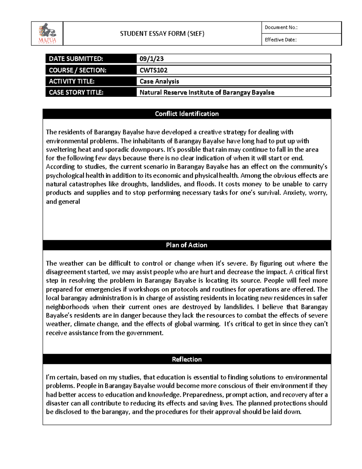 Arabia JLV-CWTS102-E3-E01 - STUDENT ESSAY FORM (StEF) Document No ...