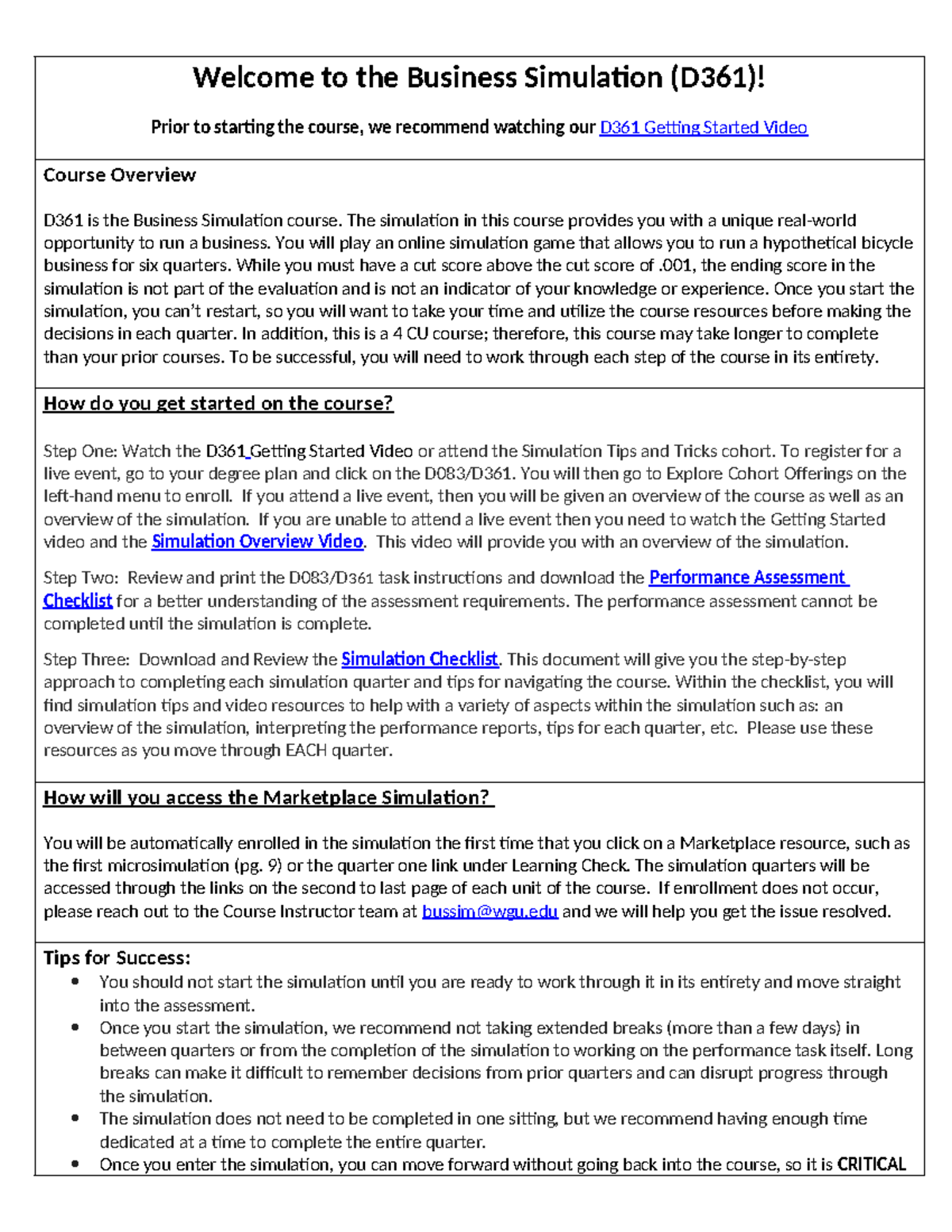 D361 Business Simulation Course Resources & Overview Guide - Studocu