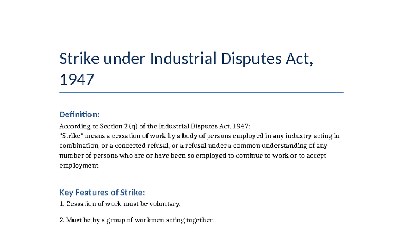Industrial Disputes Act, 1947: Understanding Strikes and Their Legality ...