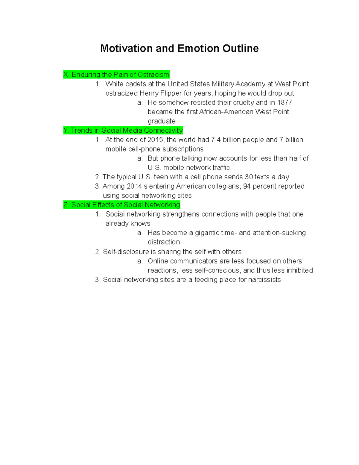General Psychology-Motivation and Emotion Outline Notes - Motivation ...