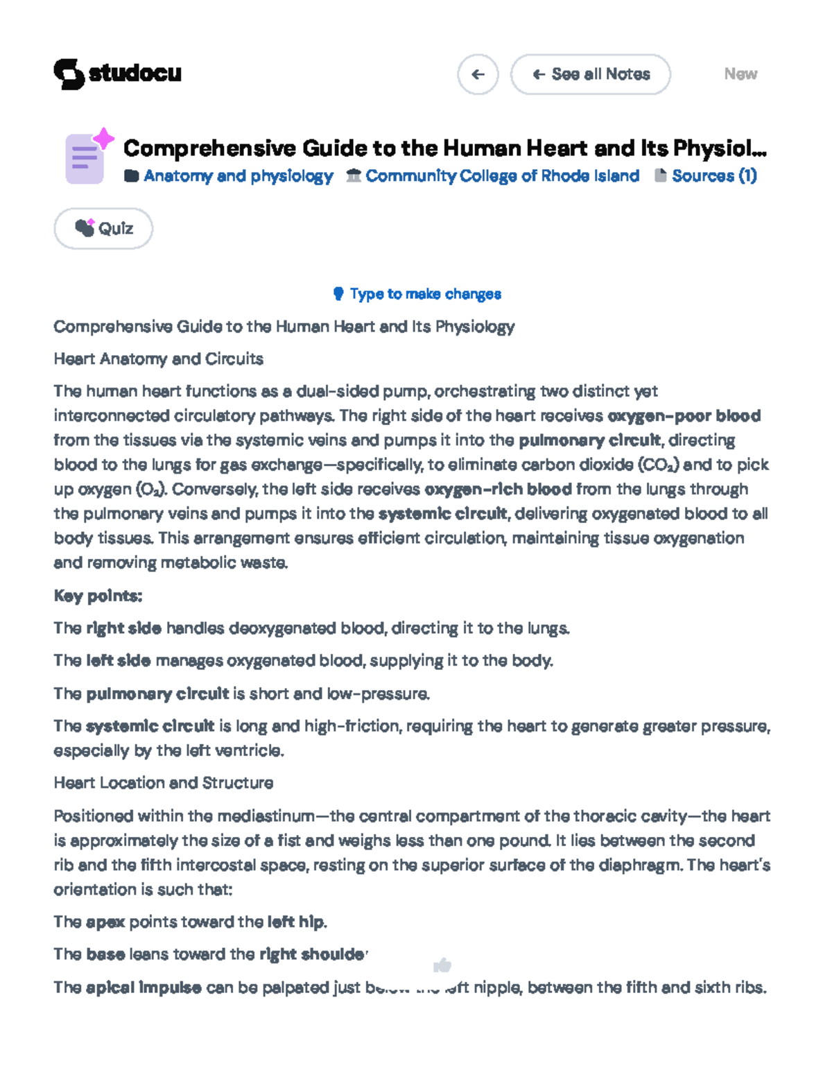 Ch. 18 Part 1: Comprehensive Guide to Heart Anatomy & Physiology - Studocu