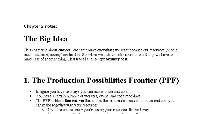 Chapter 2 Notes: Opportunity Cost and Tradeoffs in Economics - Studocu