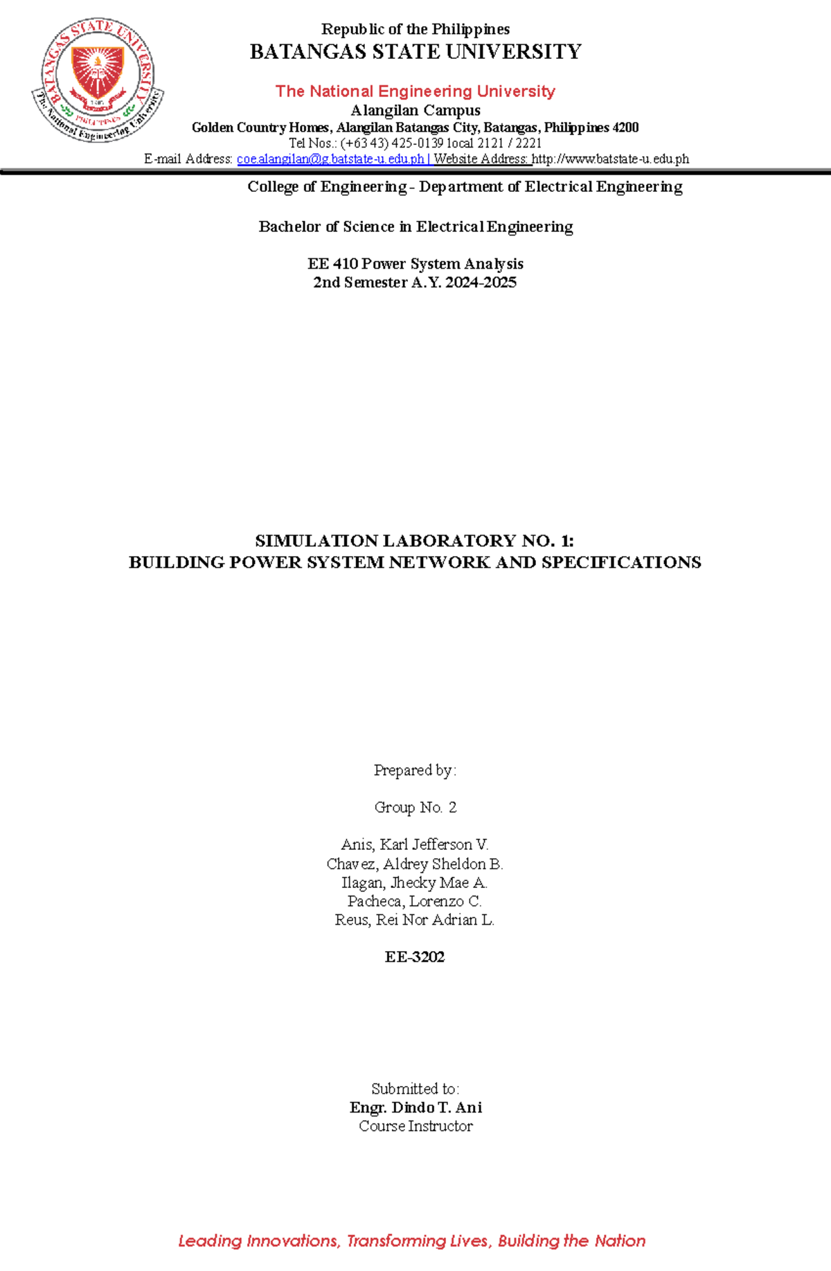 EE 410 Power System Analysis: Lab Simulation Report - Studocu