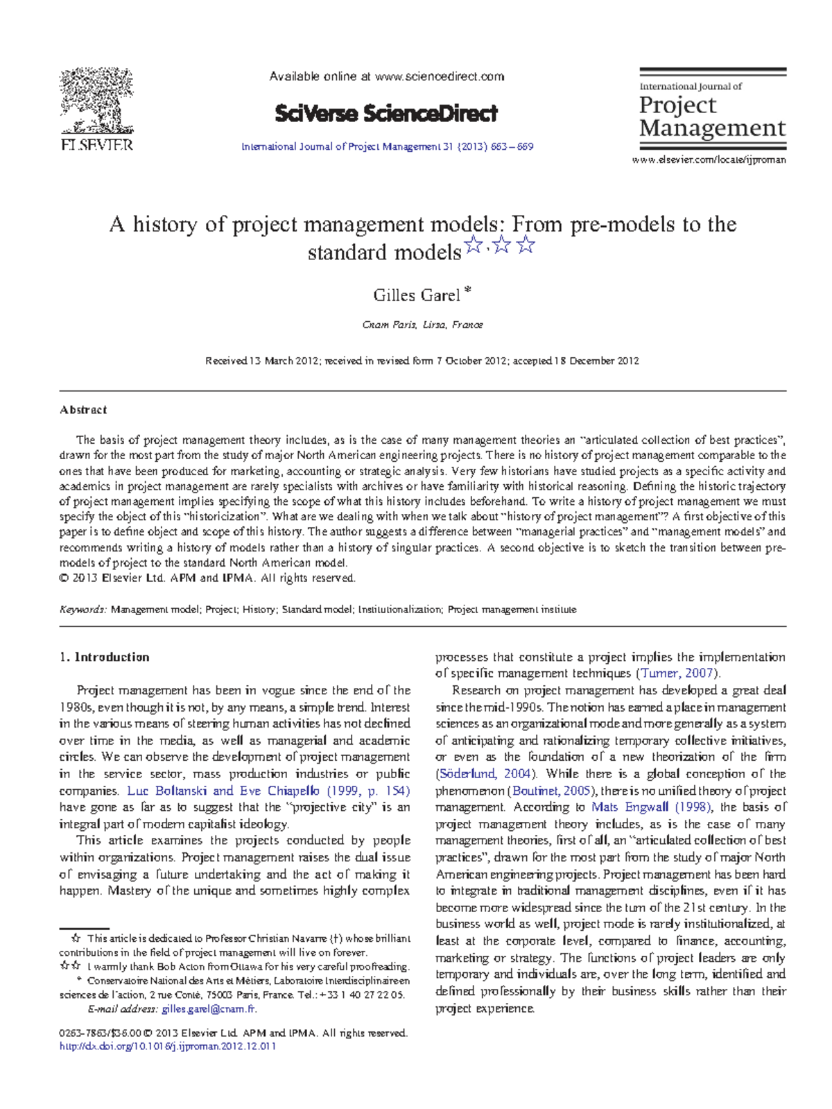 A History of Project Management Models: From Pre-Models to Standards ...