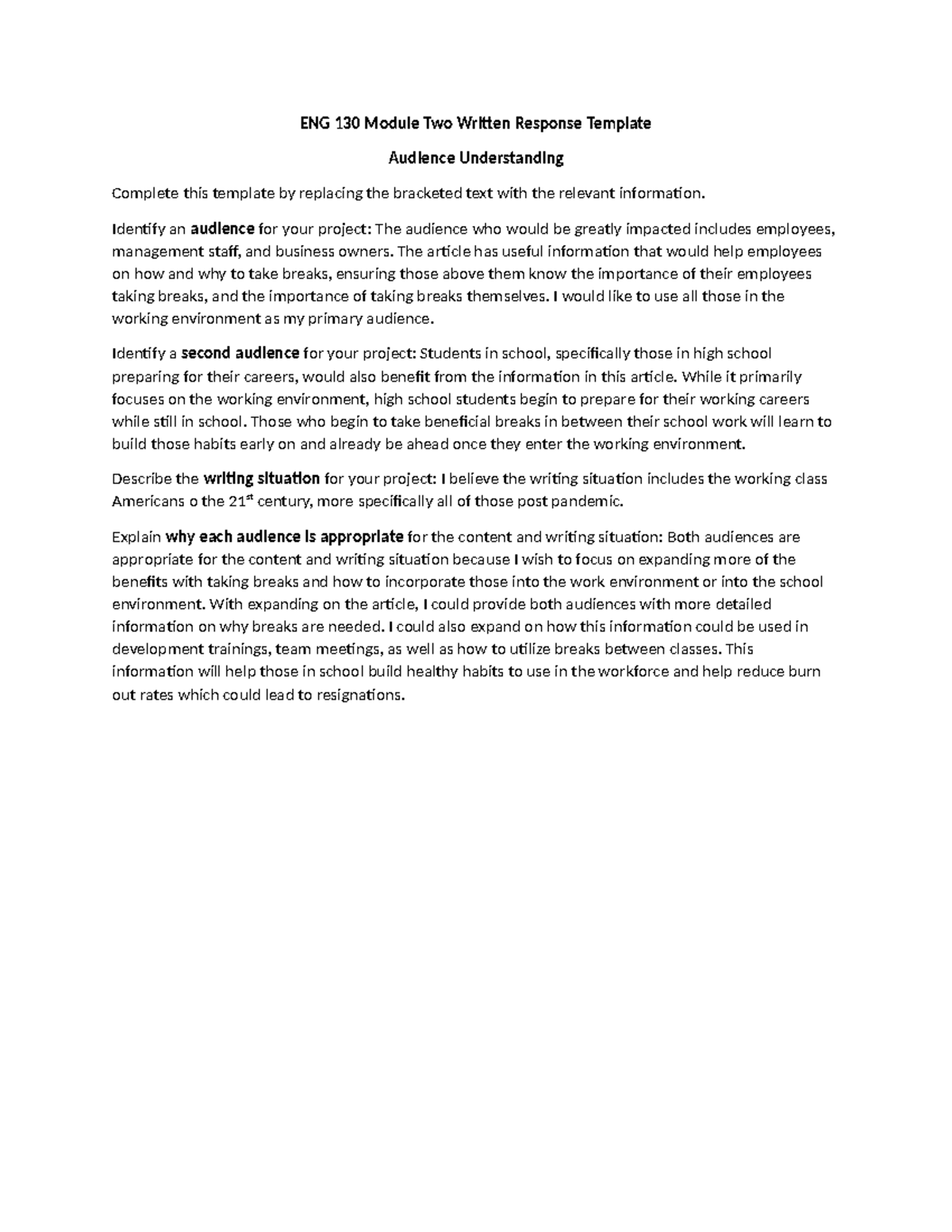 ENG 130 Module 2-2 Written Response: Audience Understanding Template ...