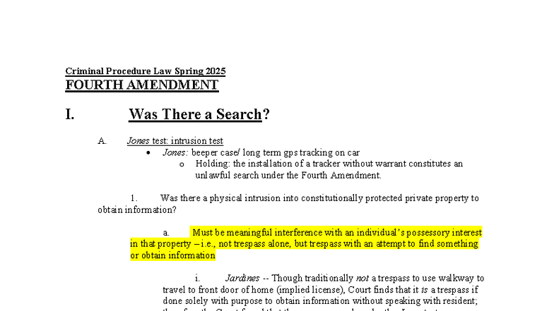 Criminal Procedure Law Spring 2025: Fourth Amendment Overview - Studocu