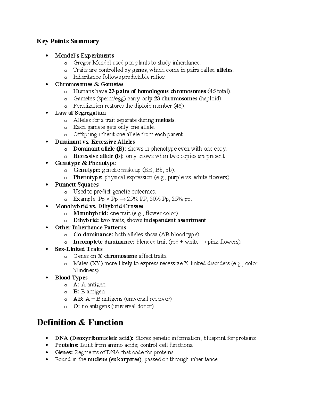 Genetic Inheritance and DNA Structure: Key Concepts Overview (BIO101 ...
