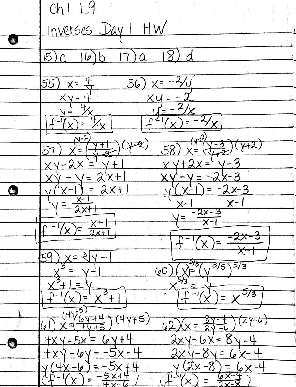 HW Ch 1 L09 Inverses Day 1 Solutions and Exercises - Studocu