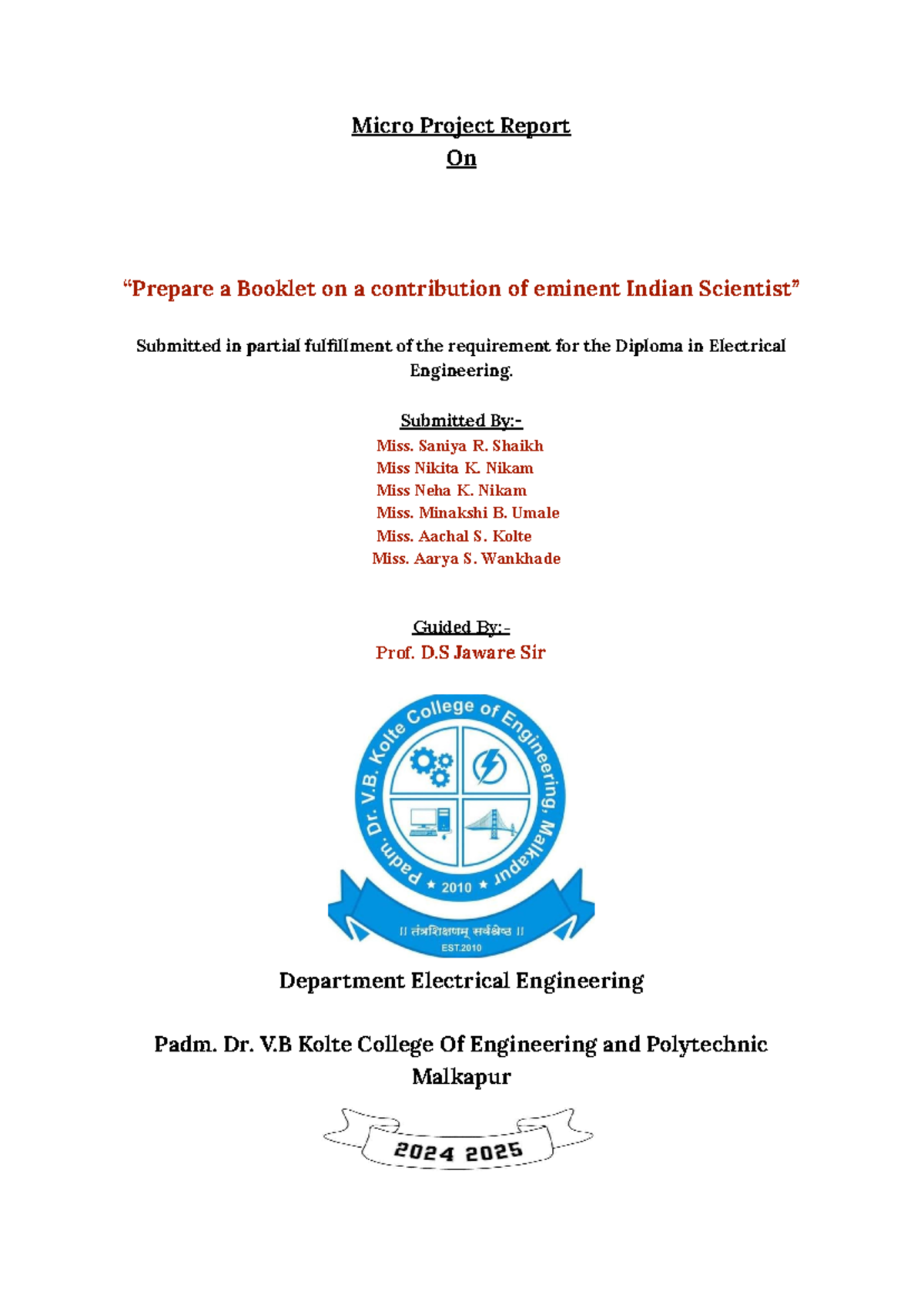 English Micro Project - Micro Project Report On “Prepare a Booklet on a ...