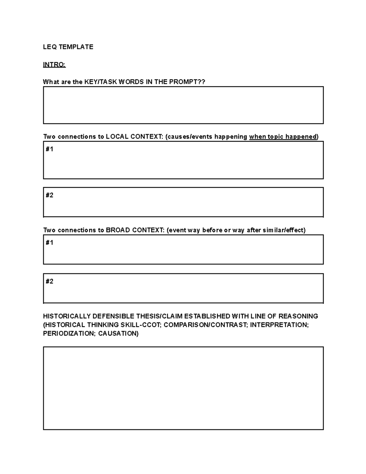 LEQ Template - Outline for LEQ Structure and Requirements - Studocu