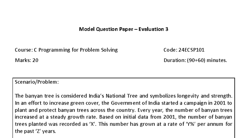 MQP Evaluation 3: C Programming for Problem Solving (24ECSP101) - Studocu