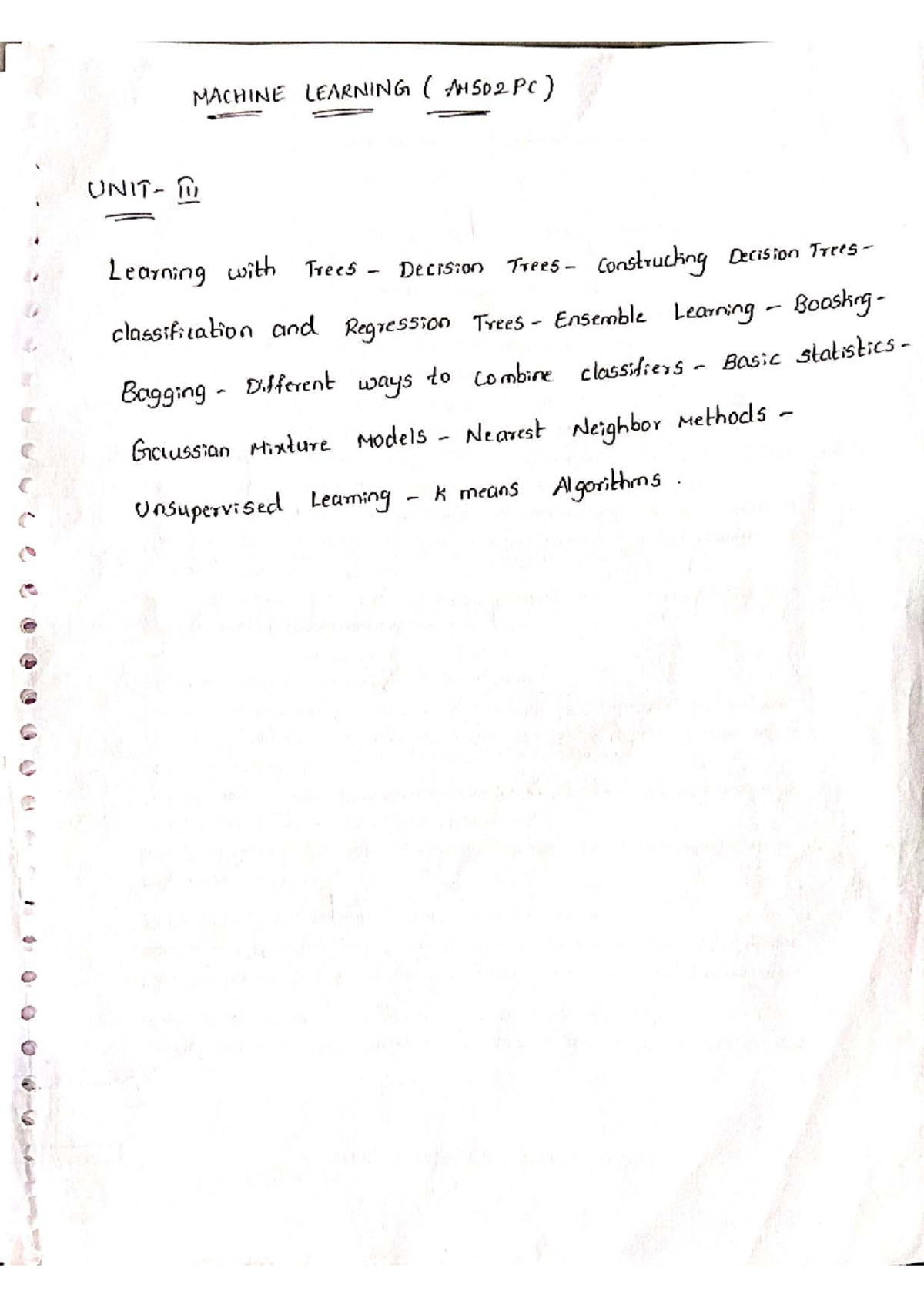 MACHINE LEARNING (AM502PC) Unit 3: Decision Trees & Ensemble Methods ...