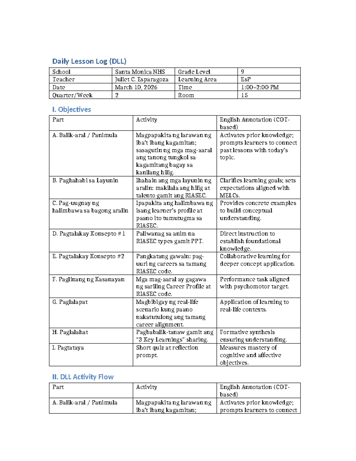 DLL CO2 March 10, 2026 - Lesson Plan with Annotations - Studocu