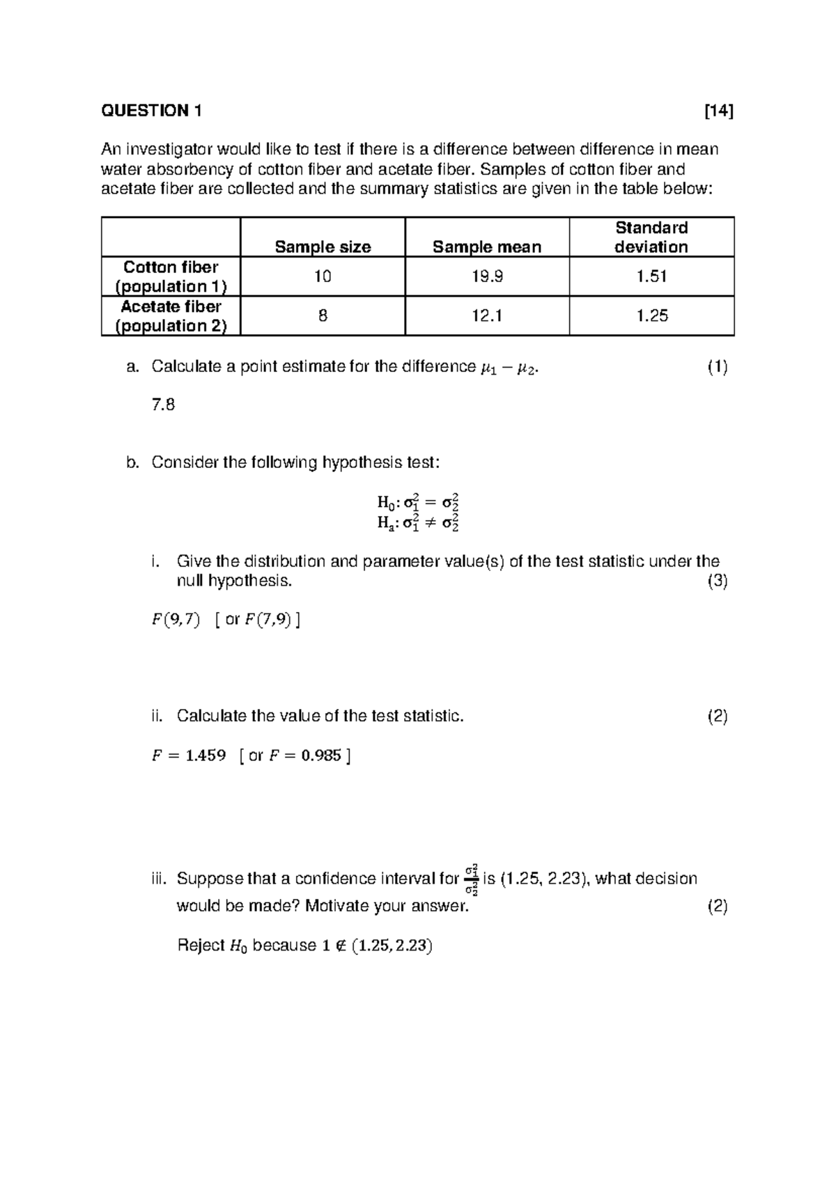 Semester Test 2 Memo - Statistical Analysis & Hypothesis Testing - Studocu