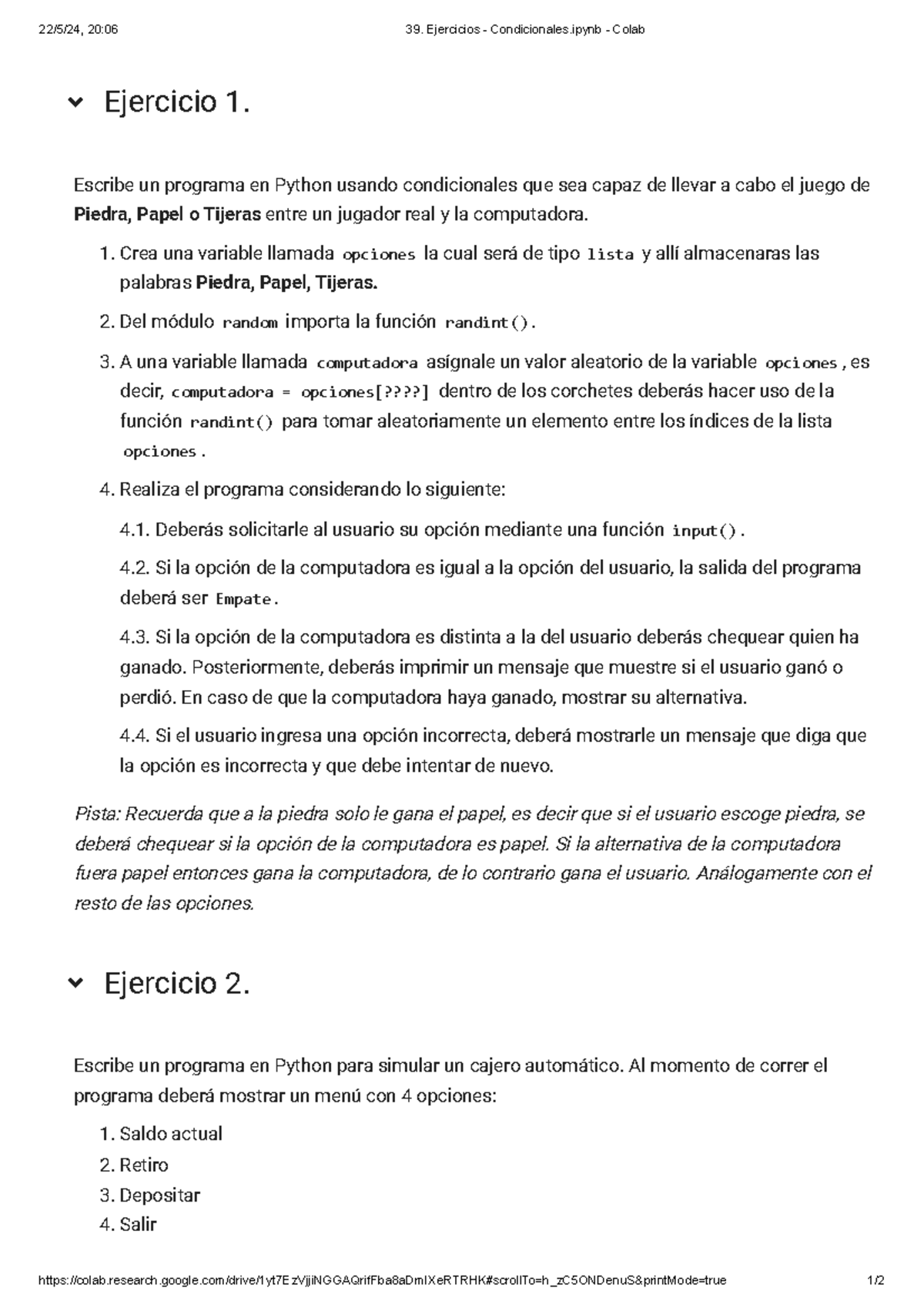 39. Ejercicios de Condicionales en Python - Colab.ipynb - Studocu