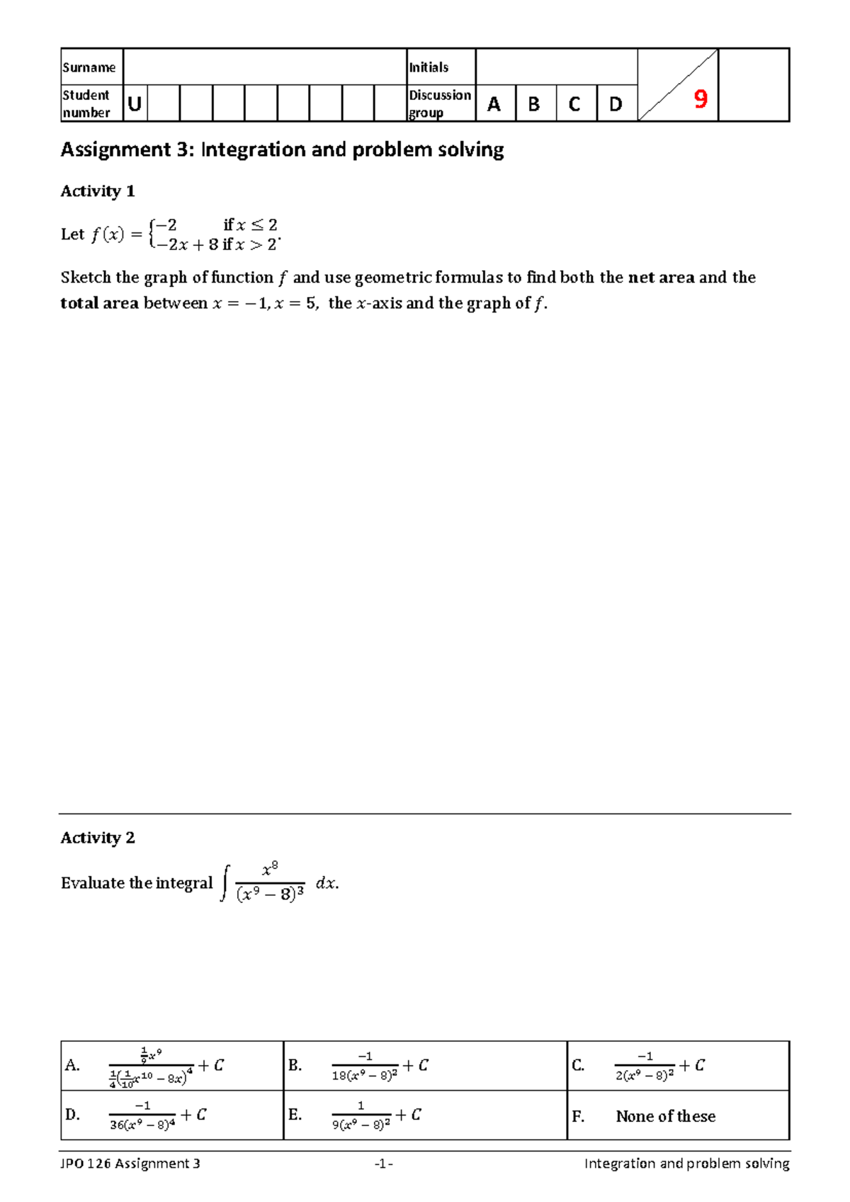 JPO 126 Assignment 3: Integration & Problem Solving Activities - Studocu
