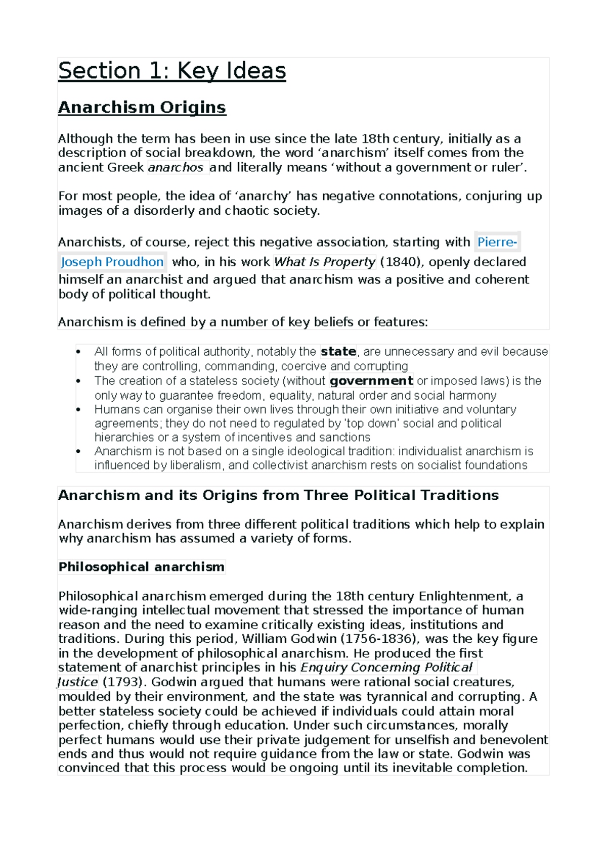 Anarchism: Key Concepts and Theories Overview Guide - Studocu