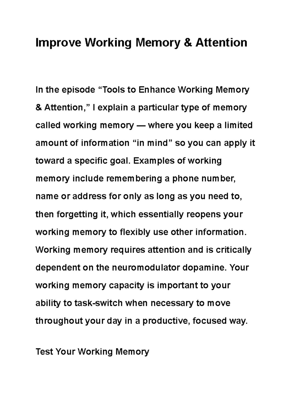Memory & Attention: Enhancing Working Memory Techniques - Studocu