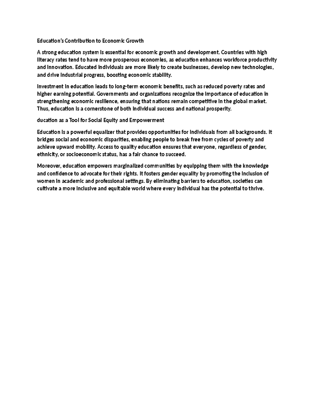 Economic Growth and Social Equity: The Role of Education (Essay 5 ...