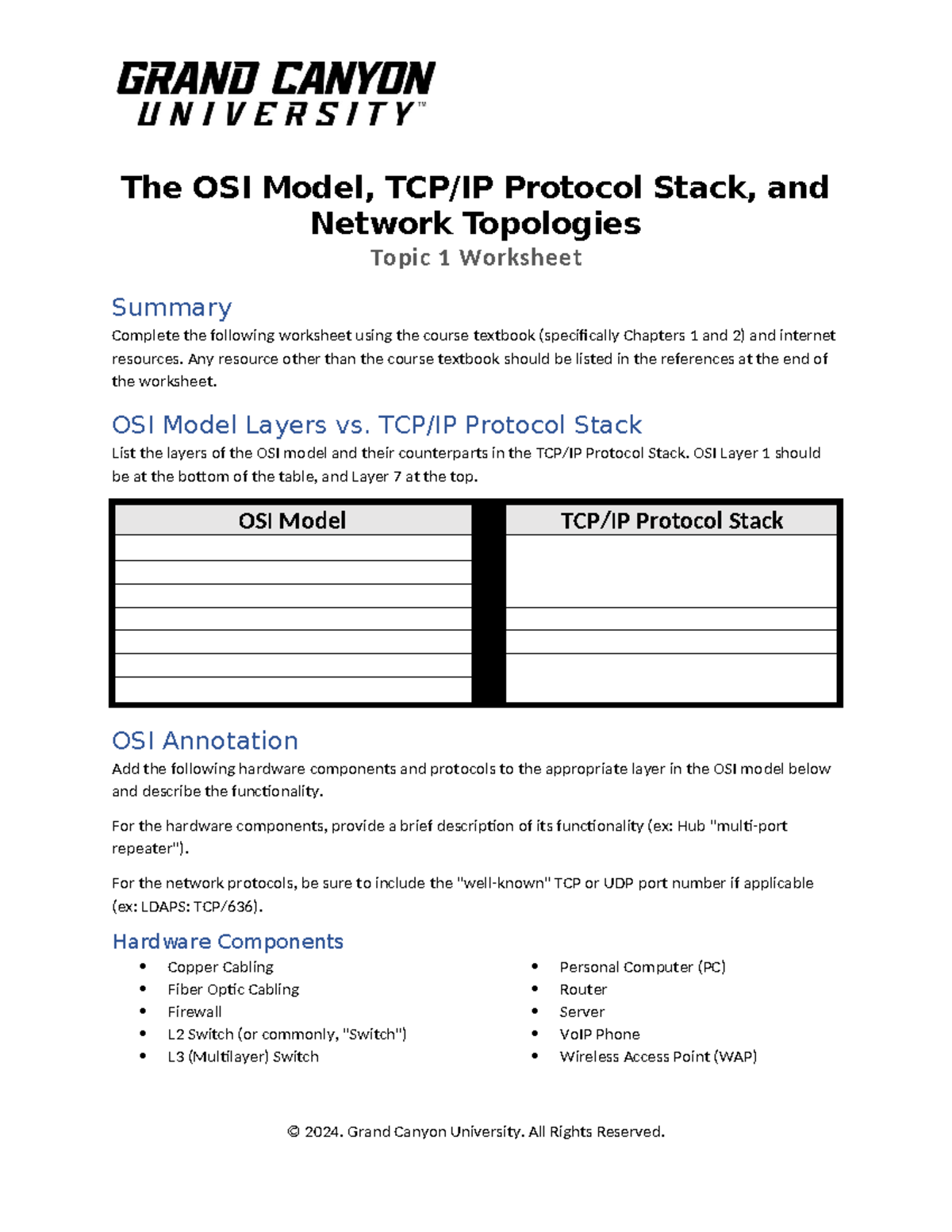 ITT-116-RS-T1 OSI Model, Protocol Stack & Network Topologies Worksheet ...