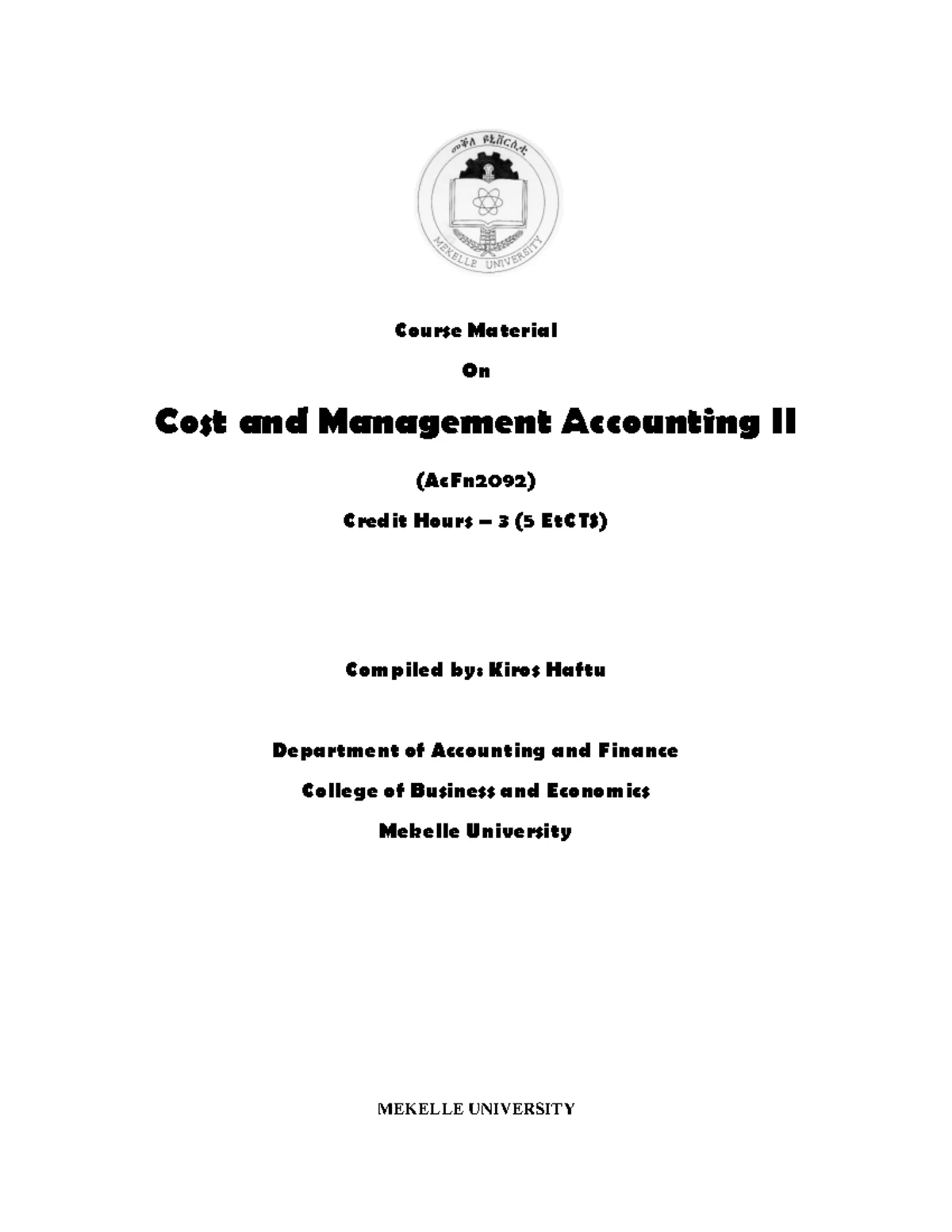 Cost and Management Accounting II - AAU - Studocu