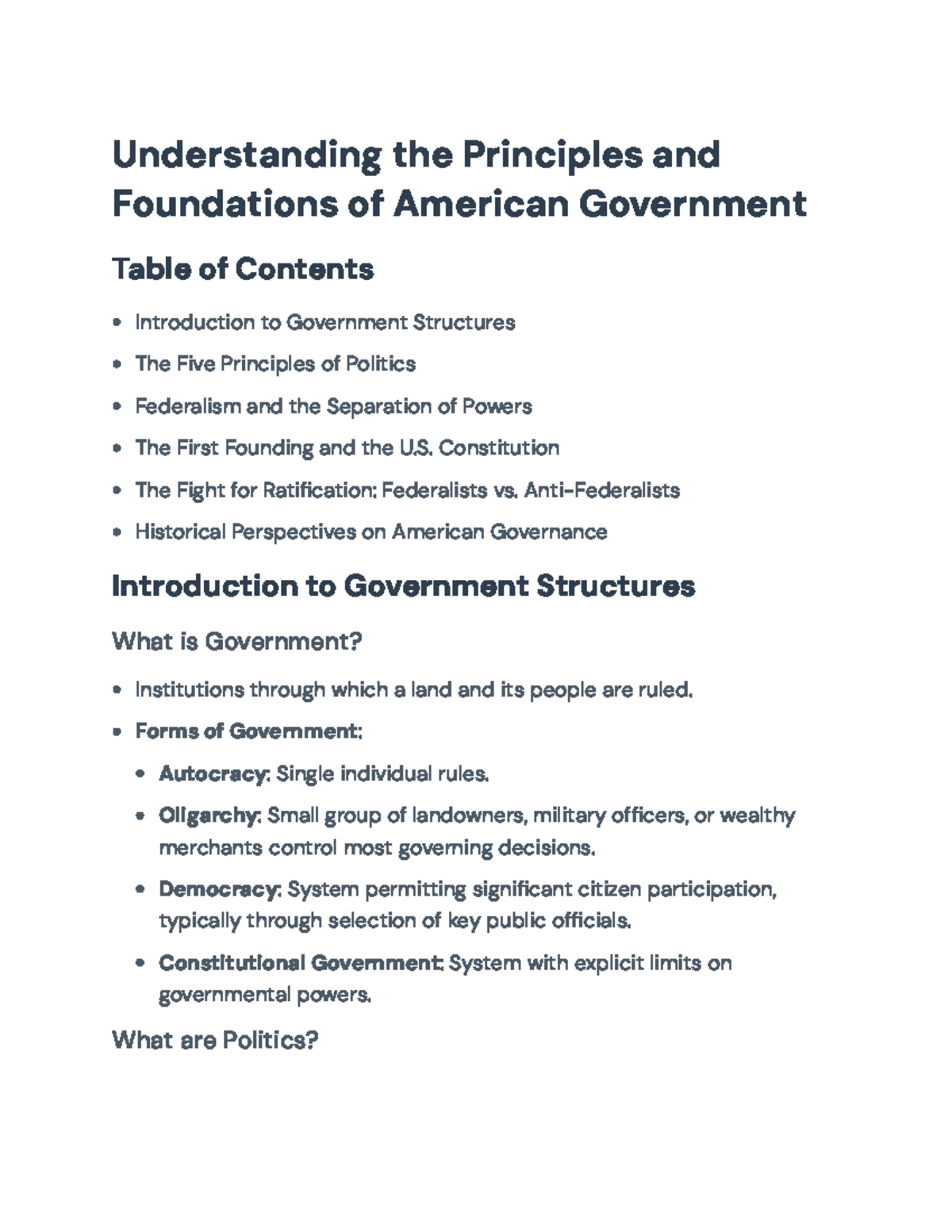 American Government Foundations: Principles and History Overview - Studocu