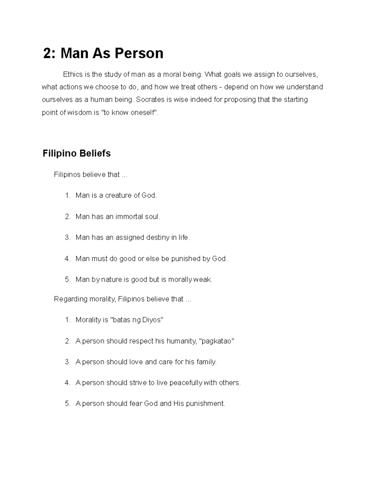 2: Man As Person - Summary of Ethical Perspectives on Human Nature ...
