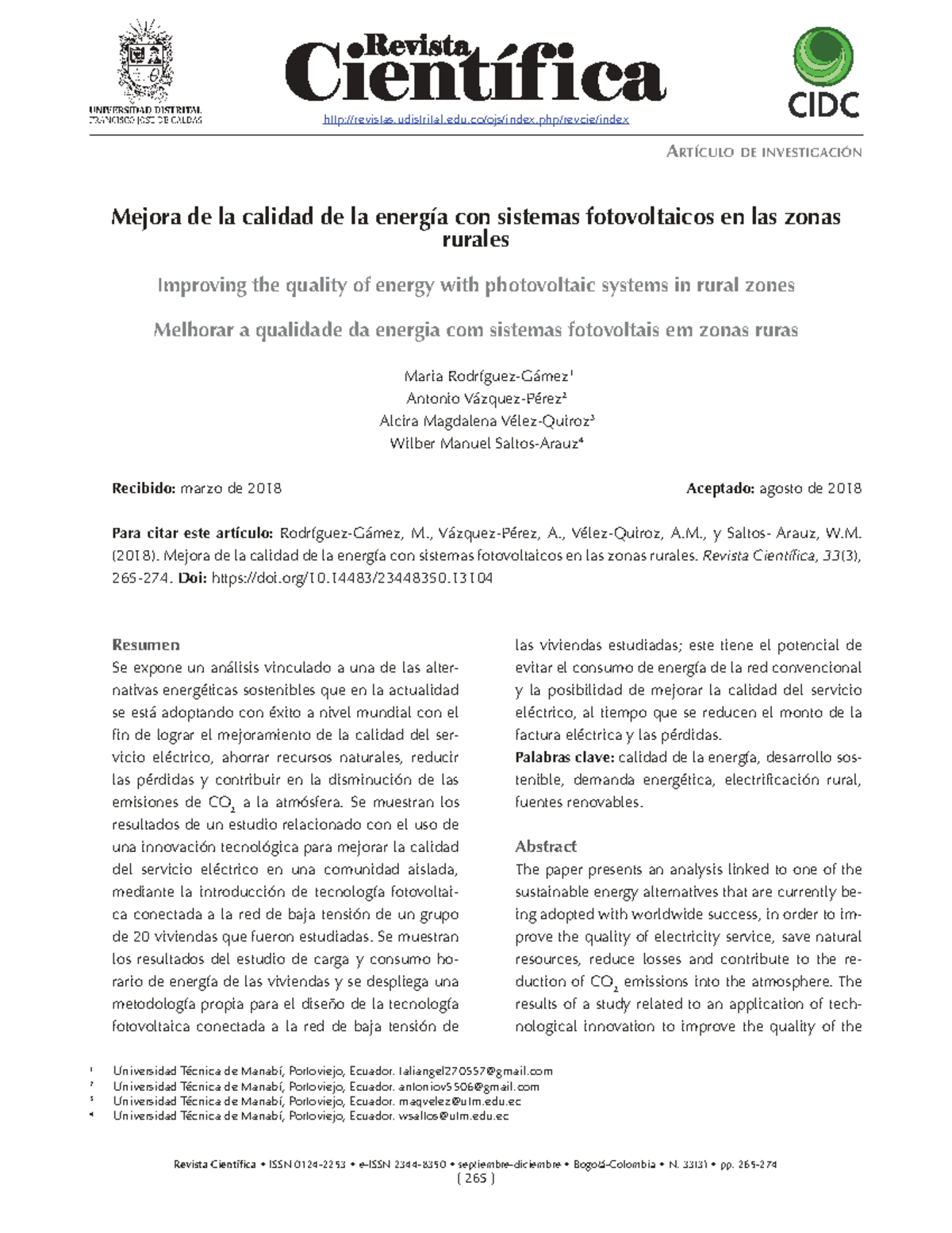 Investigación sobre Mejora de la Calidad Energética con Sistemas ...