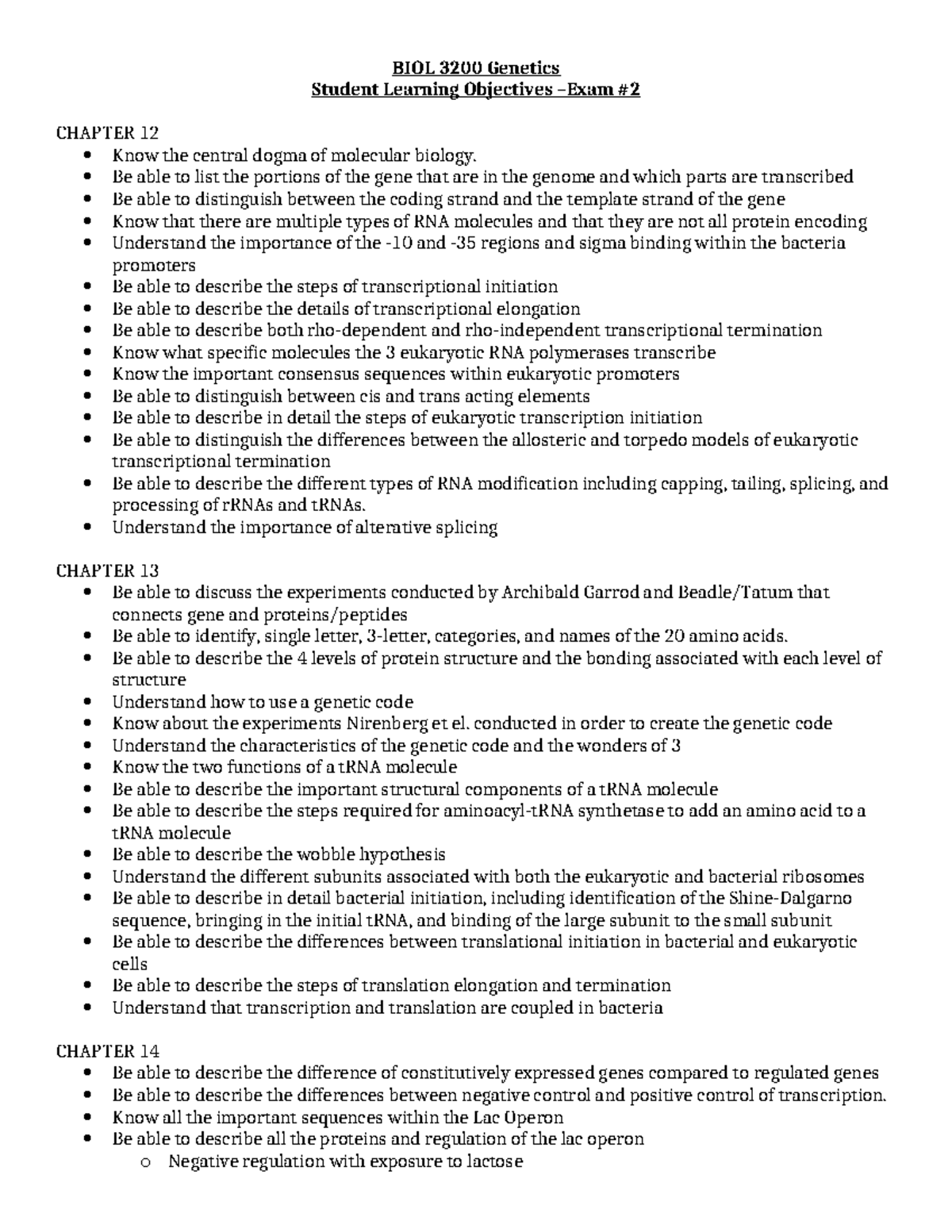 BIOL 3200 Exam #2 SLOs: Genetics Learning Objectives Overview - Studocu